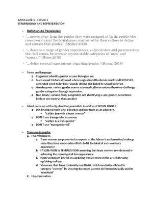 GSWS Full Course Notes - Gender Studies Week 1 Lesson 1 – Definition of ...
