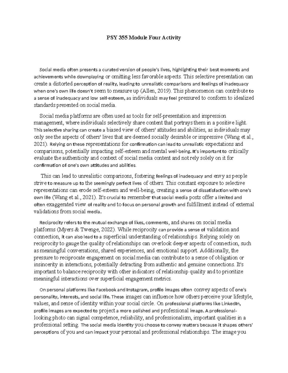 PSY 355 Module Four Activity - PSY 355 Module Four Activity Social ...