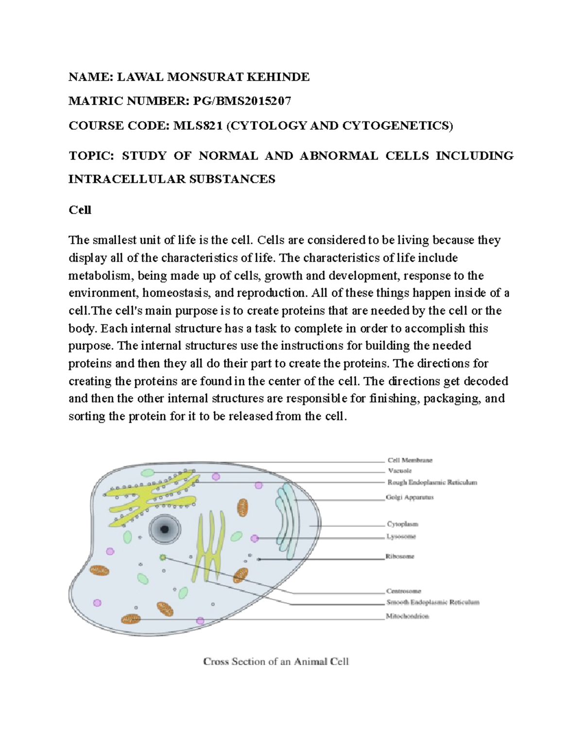 Study OF Normal AND Abnormal Cells Including Intracellular Substances ...