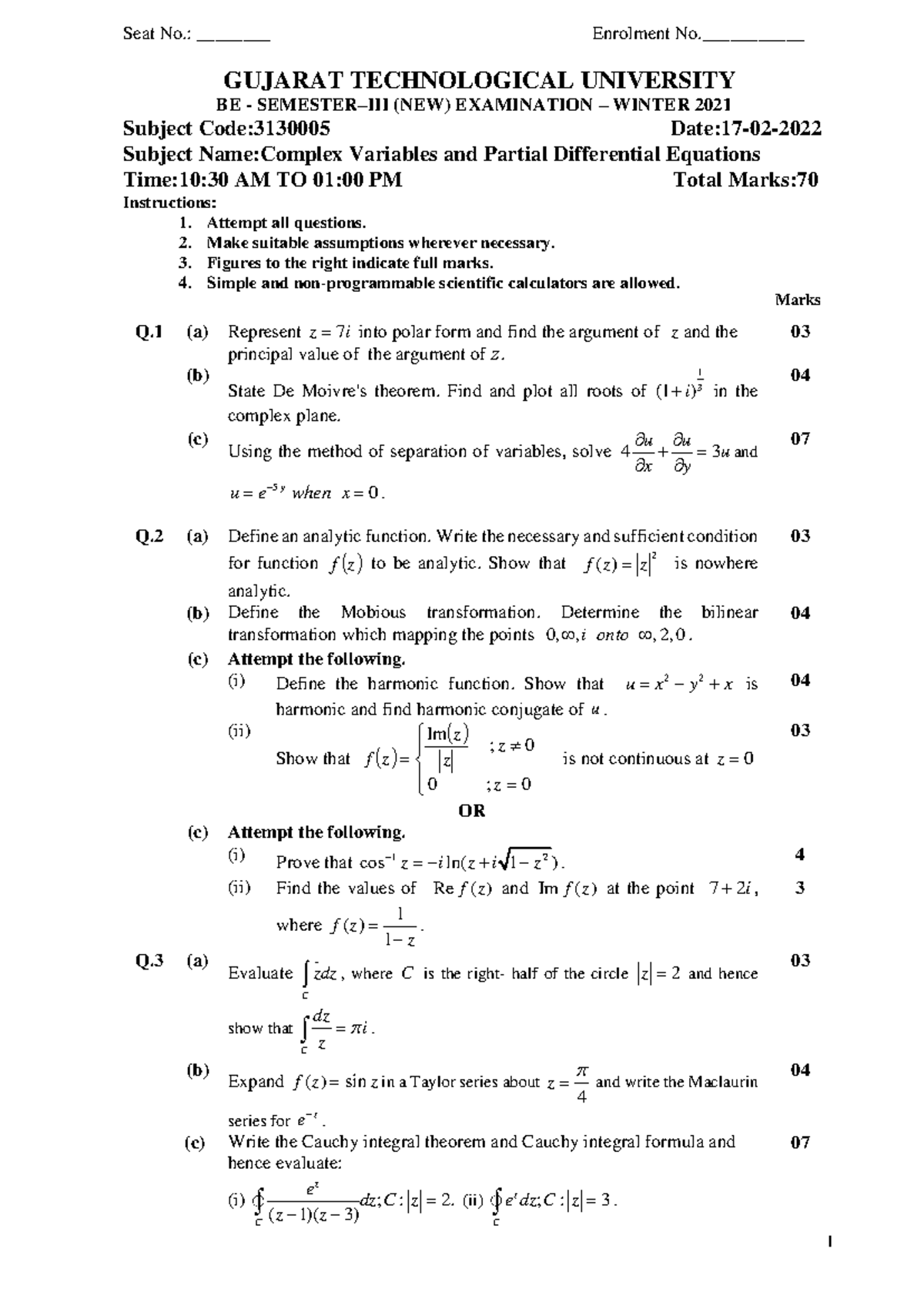 3130005 - 1 Seat No.: ________ Enrolment No.___________ GUJARAT ...