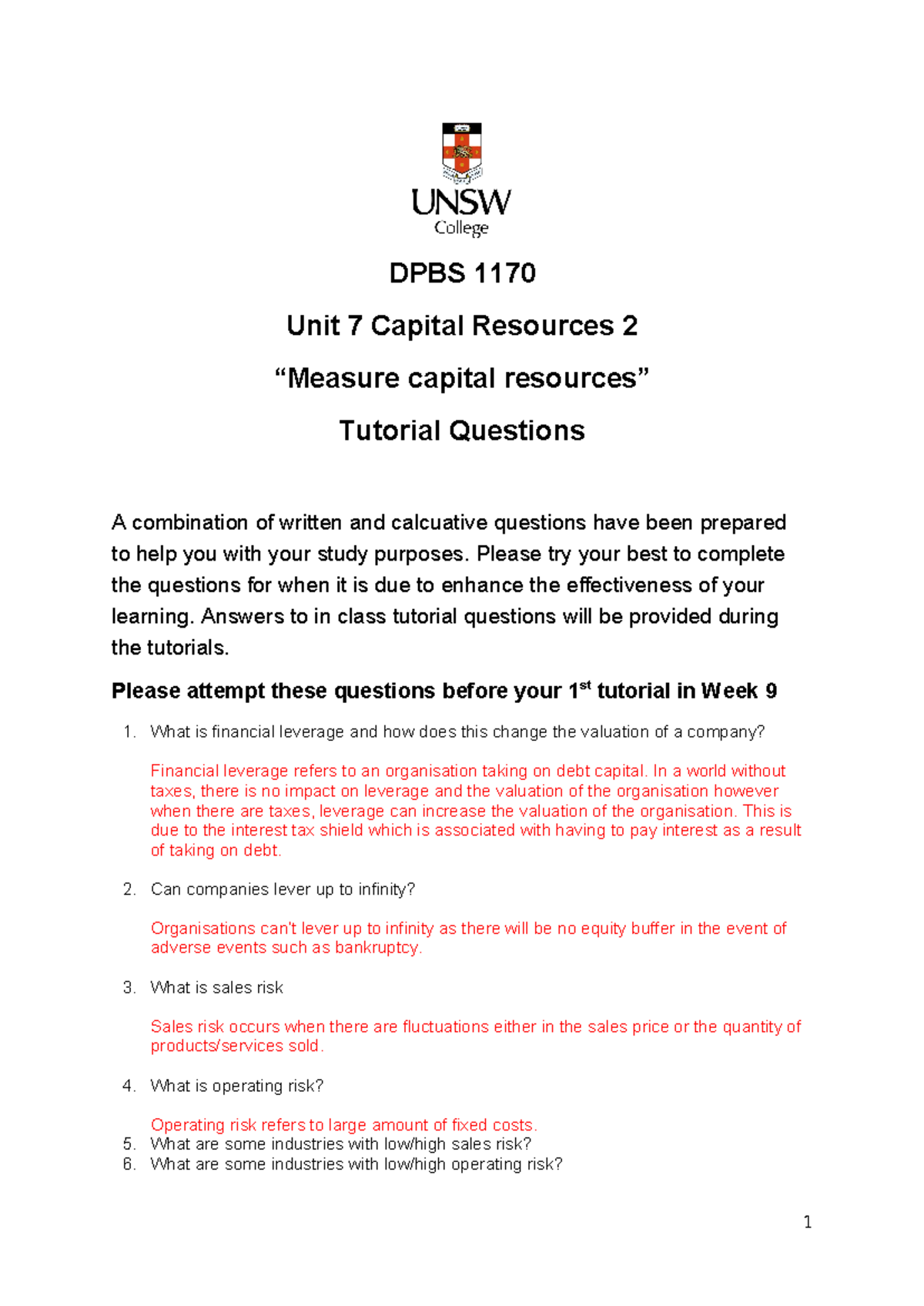 Unit 7 Tutorial - DPBS 1170 Unit 7 Capital Resources 2 “Measure capital ...