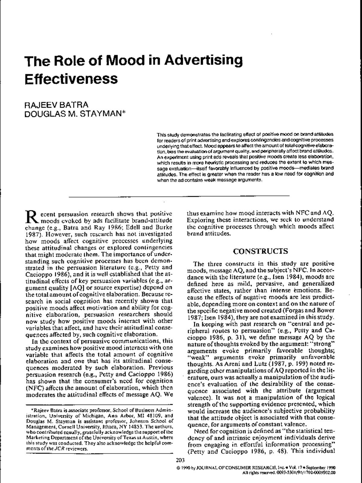 Batra and Stayman (1990) - The Role of Mood in Advertising ...