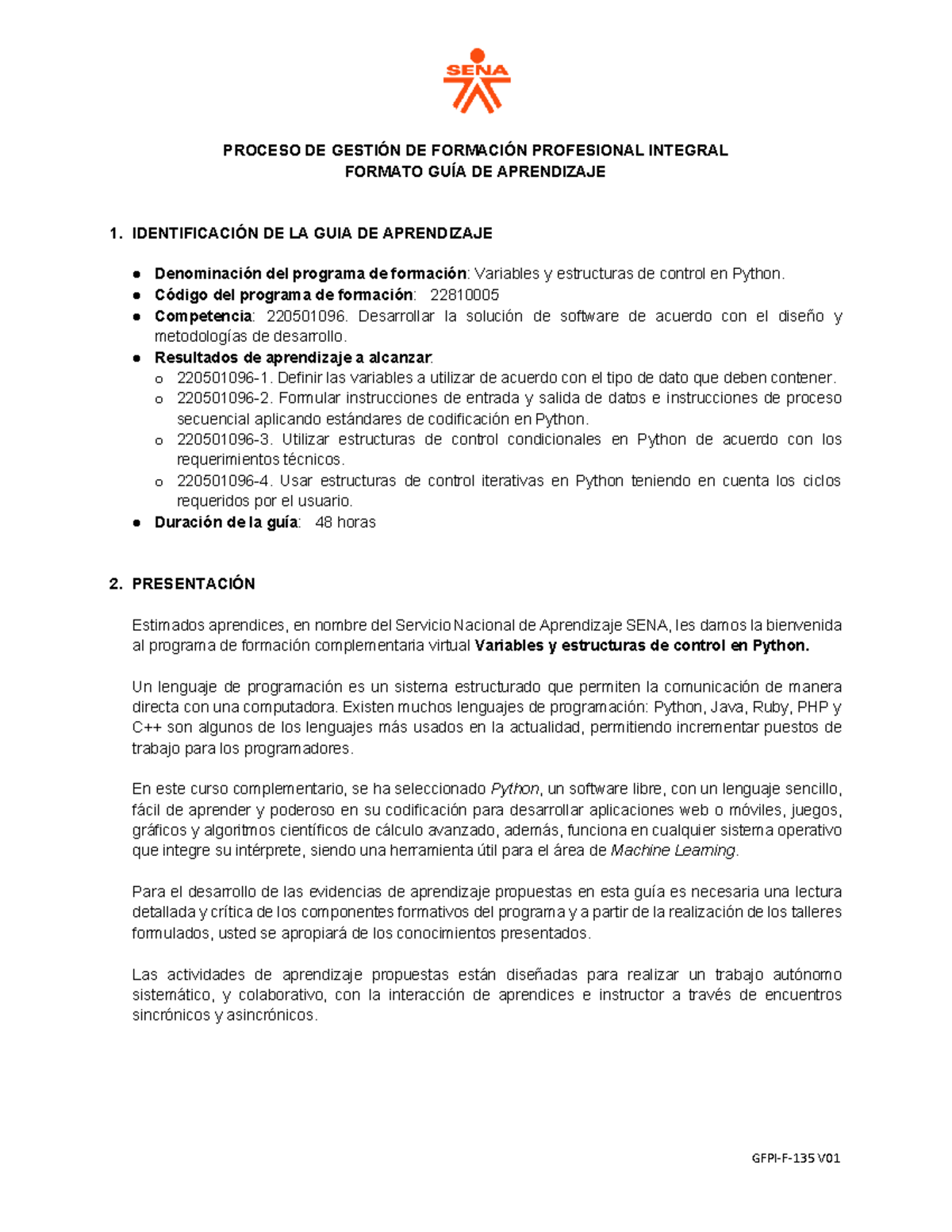 Guia de Aprendizaje - Guia python - PROCESO DE GESTIÓN DE FORMACIÓN PROFESIONAL INTEGRAL FORMATO ...