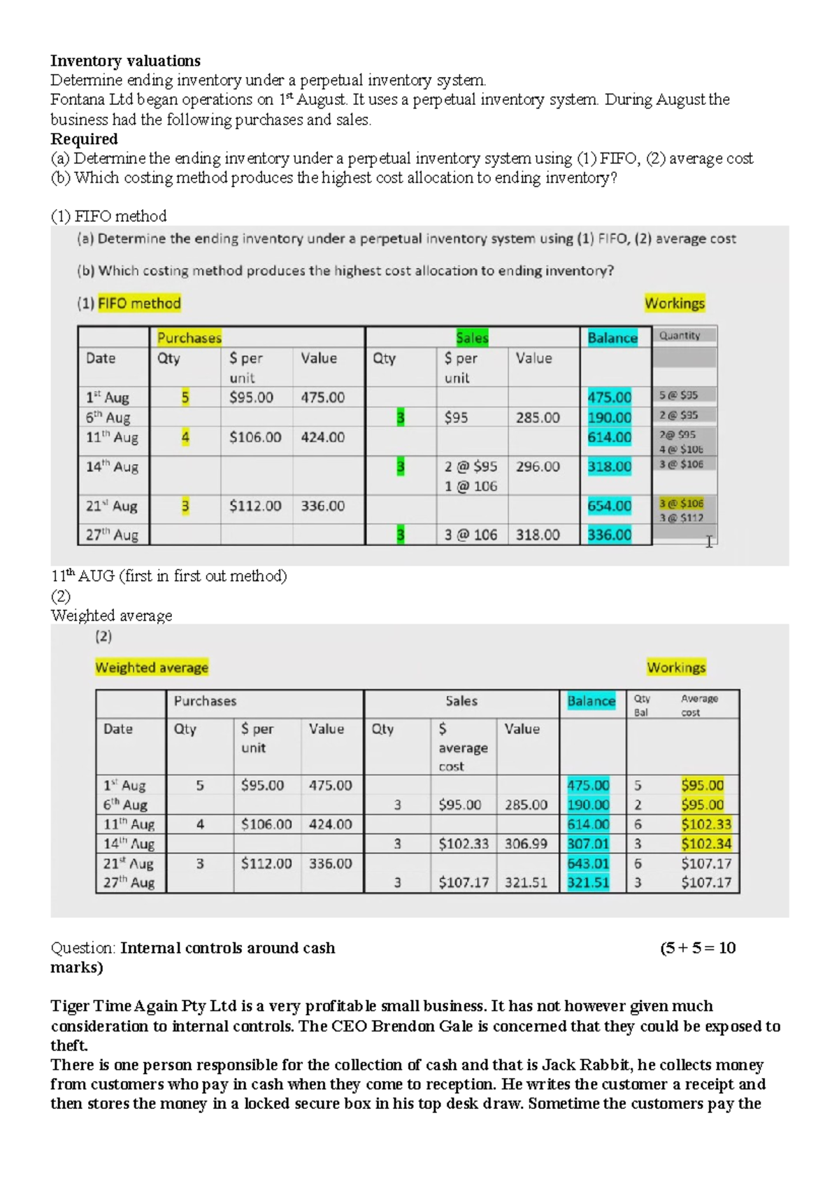 2020 Practice Final test questions - Inventory valuations Determine ...