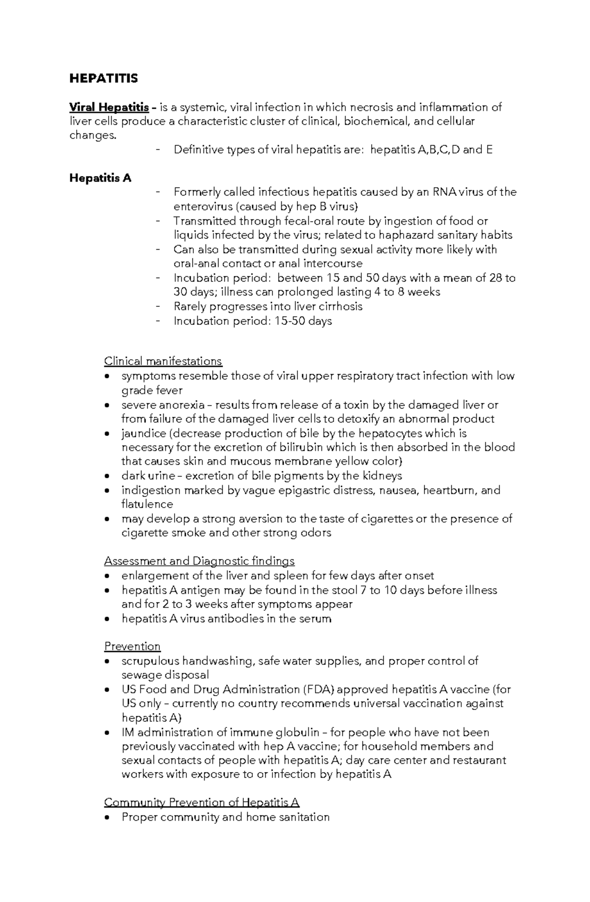 hepatitis notes - HEPATITIS Viral Hepatitis – is a systemic, viral ...