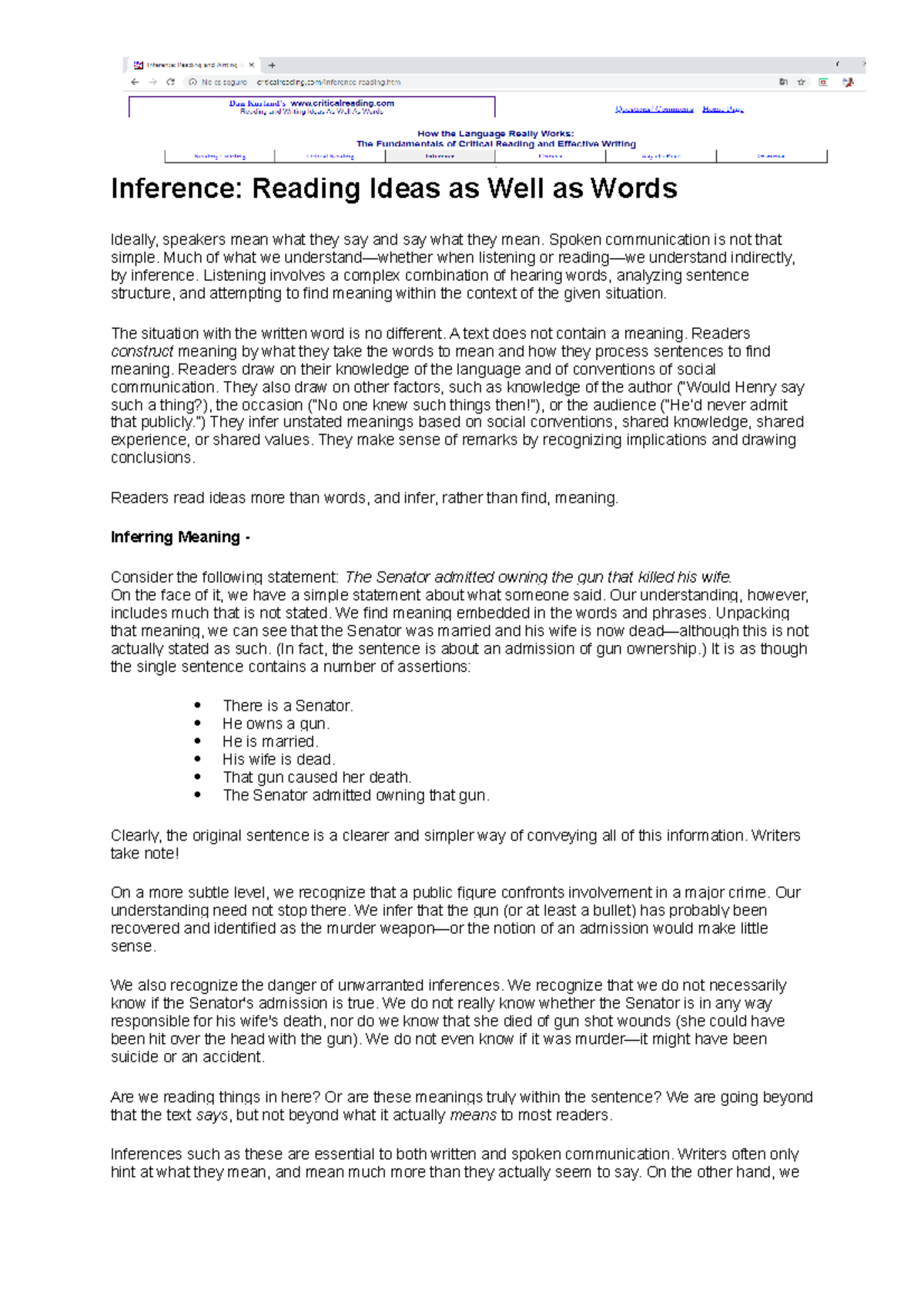 Texto 5 - Inference Reading Ideas - English - Inference: Reading Ideas ...