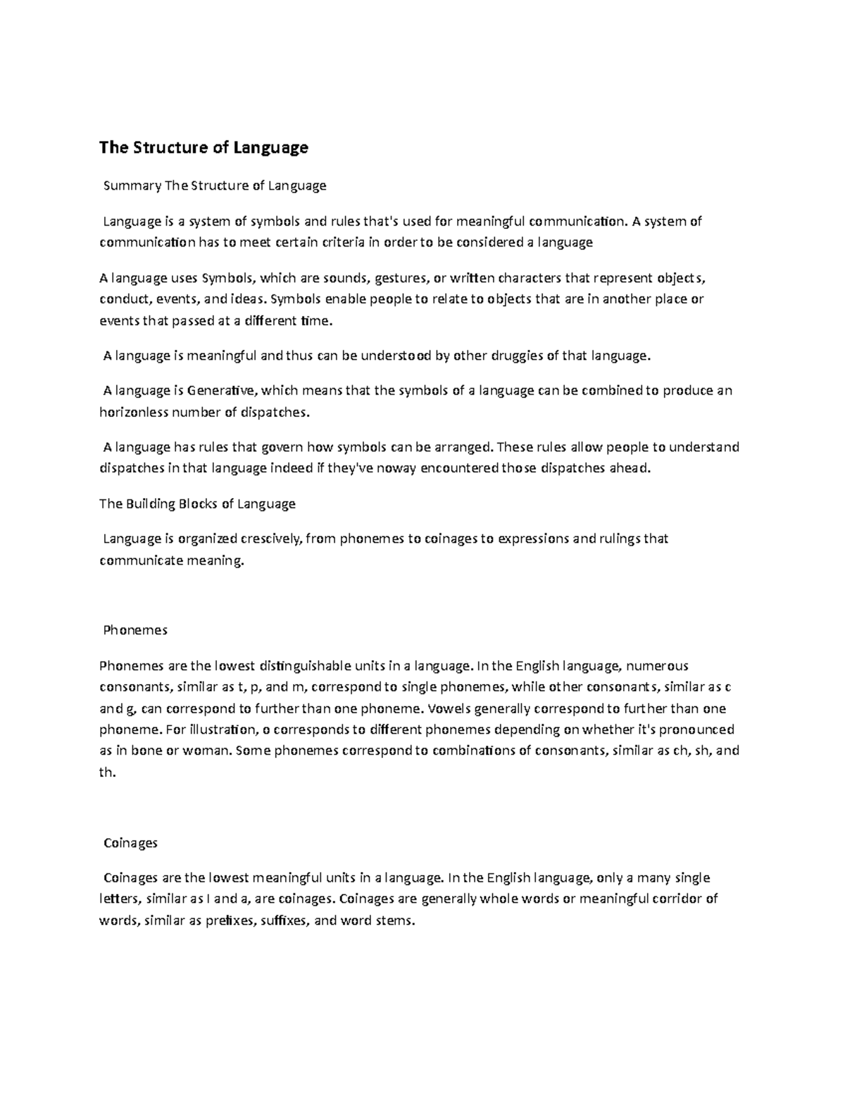 The Structure of Language - The Structure of Language Summary The ...