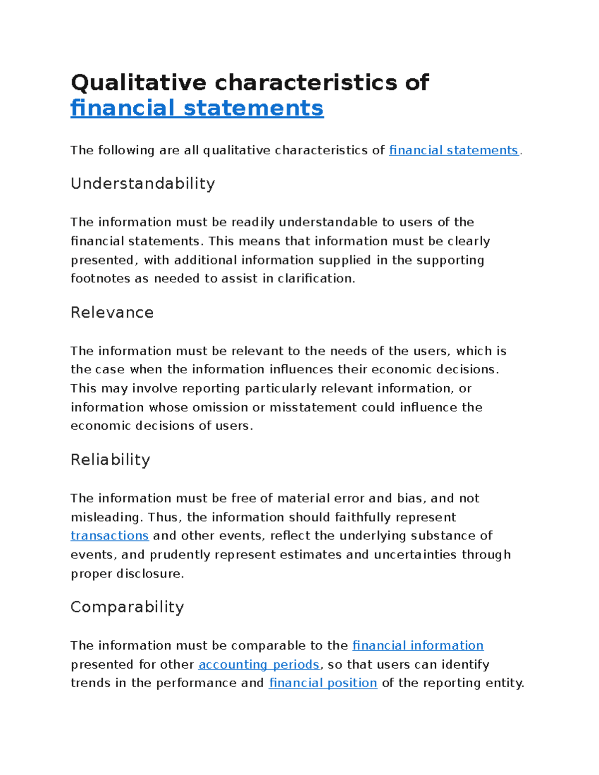 Qualitative characteristics of Financial statement - Understandability ...