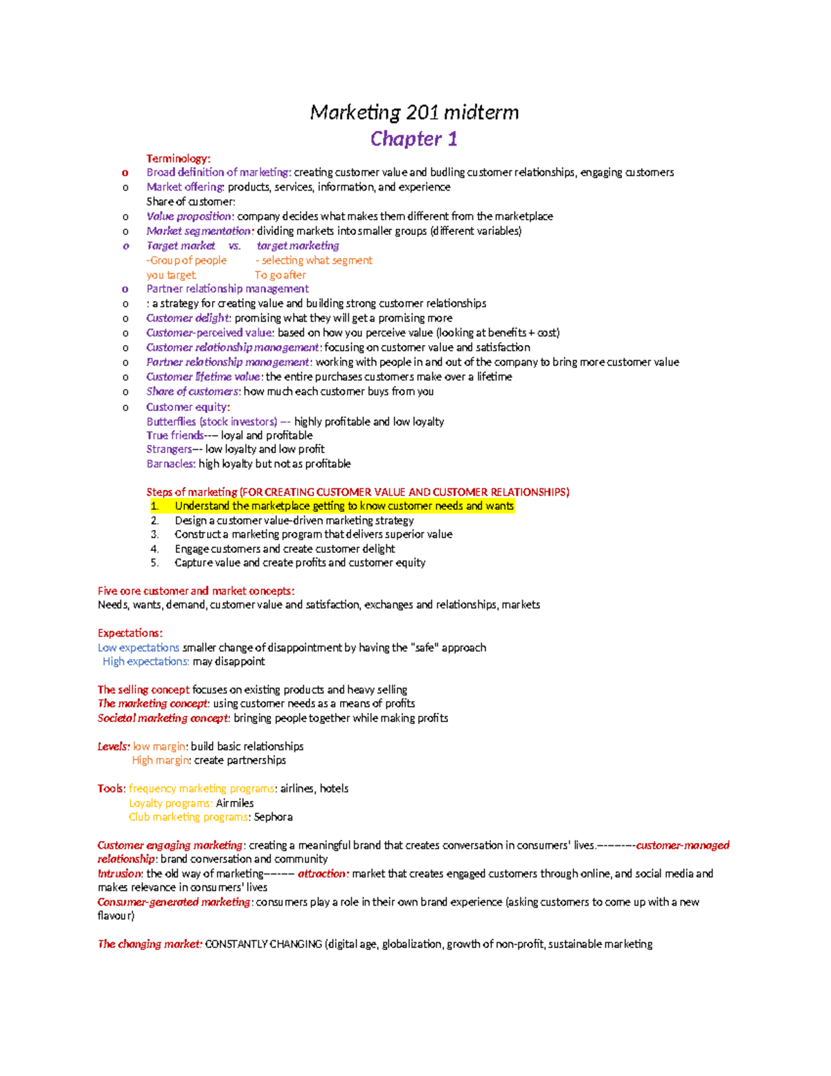 Mark 201 midterm - Summary Introduction to Marketing - Marketing 201 ...