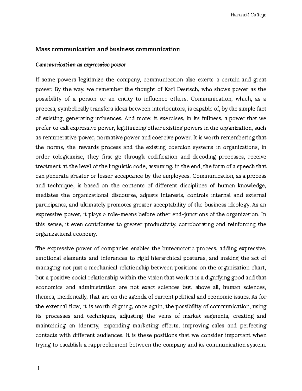 Communication as expressive power. - Mass communication and business ...