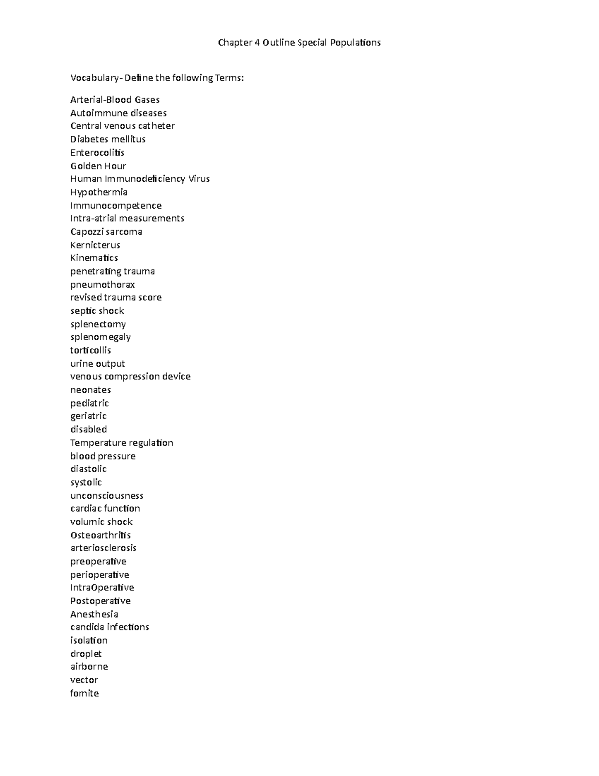 Special Populations Chapter 4 Outline - Chapter 4 Outline Special Populations Vocabulary- Define ...