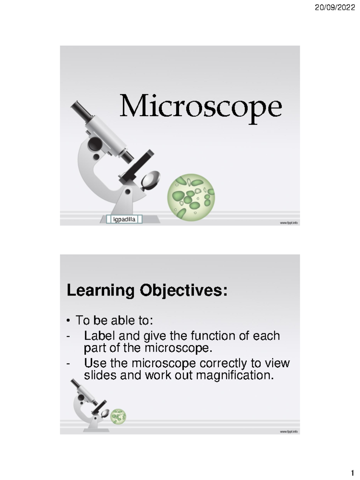 Compound Microscope - Microscope lgpadilla Learning Objectives: • To be ...