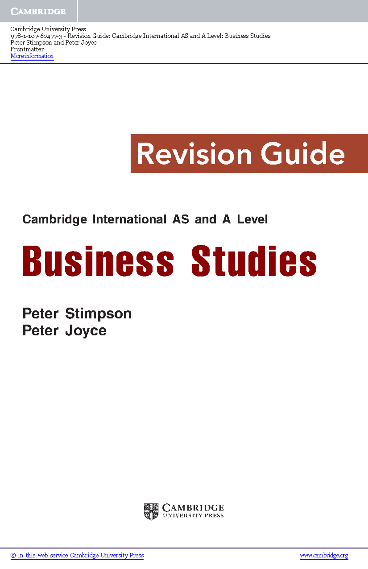 Revision Guide Cambridge International A - Subject to statutory ...