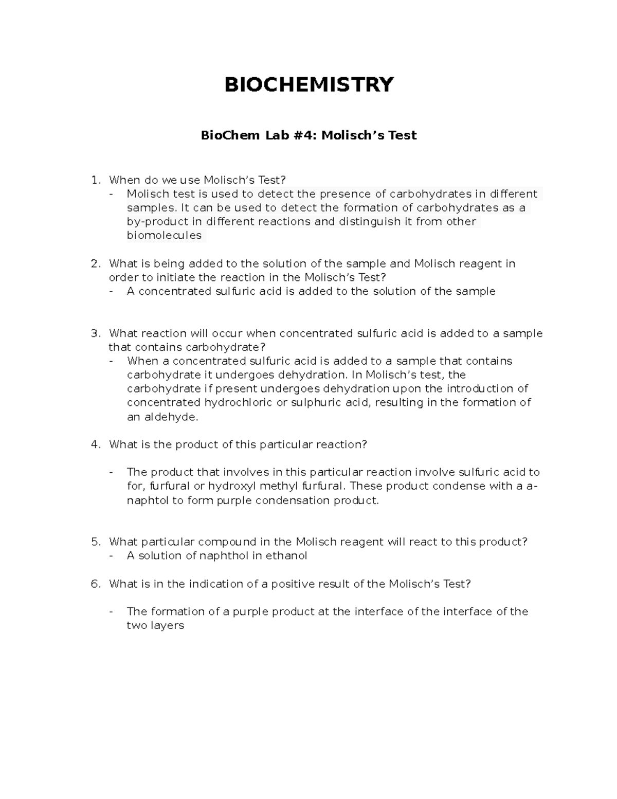 Molisch's Test, virtual laboratory - BIOCHEMISTRY BioChem Lab #4 ...