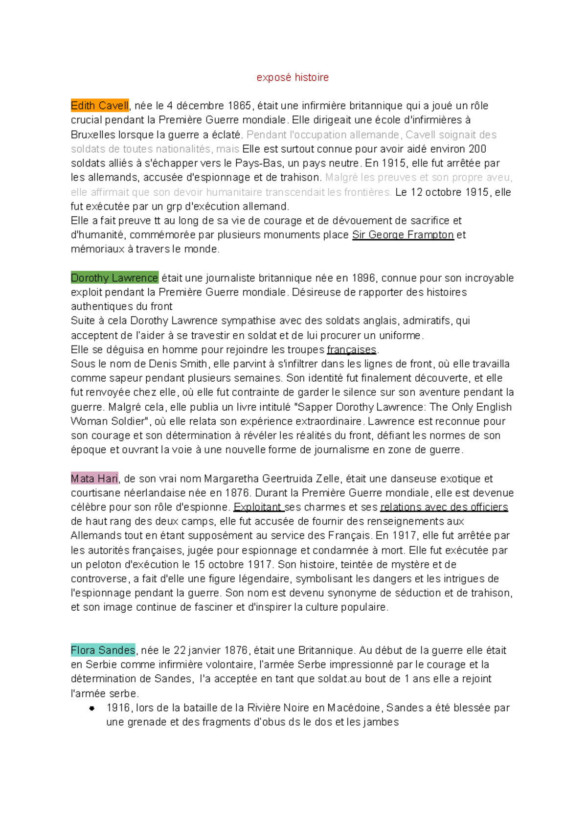 Exposé histoire - exposé histoire Edith Cavell, née le 4 décembre 1865 ...