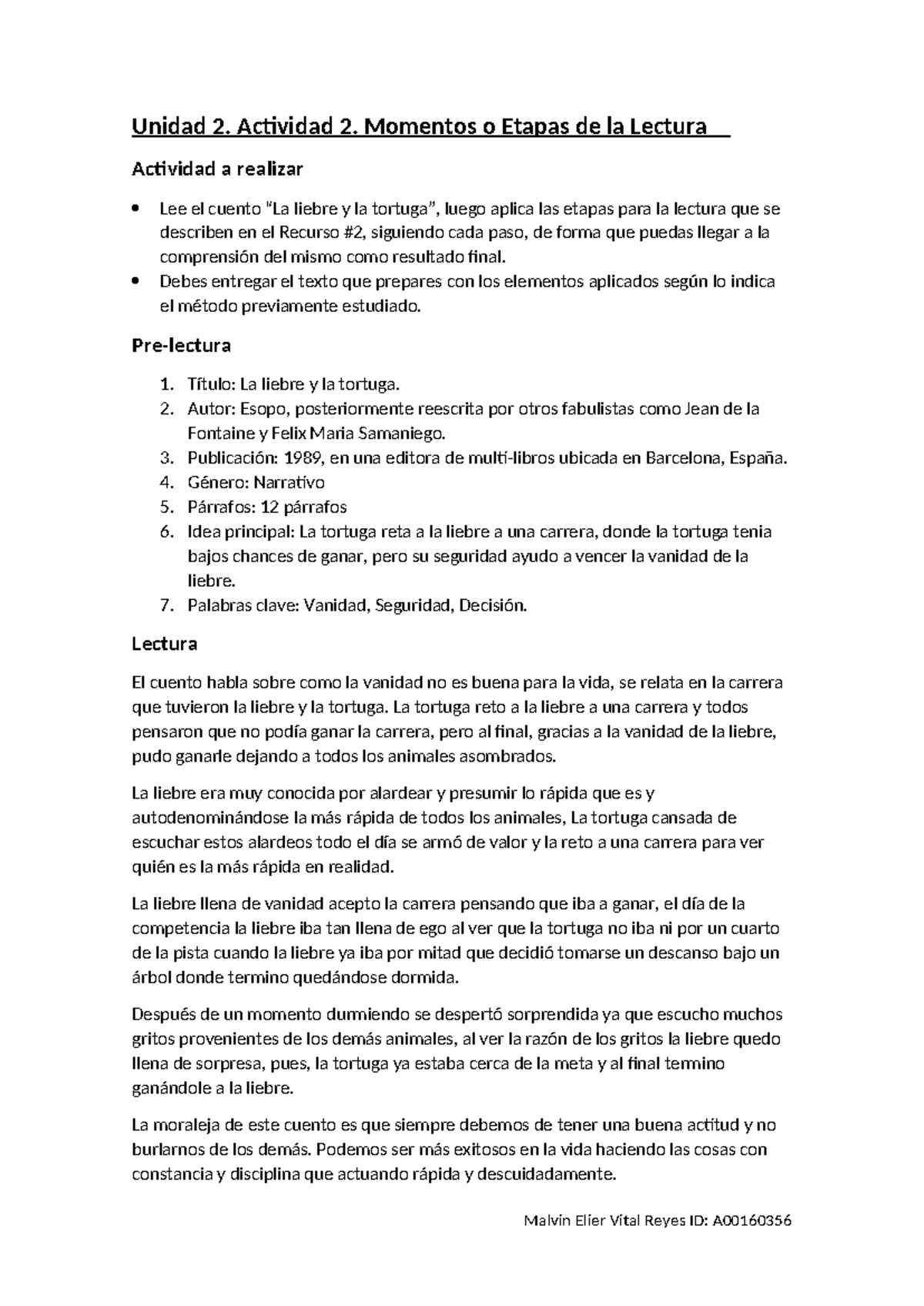 Unidad 2. Actividad 2. Momentos o Etapas de la Lectura - Unidad 2 ...
