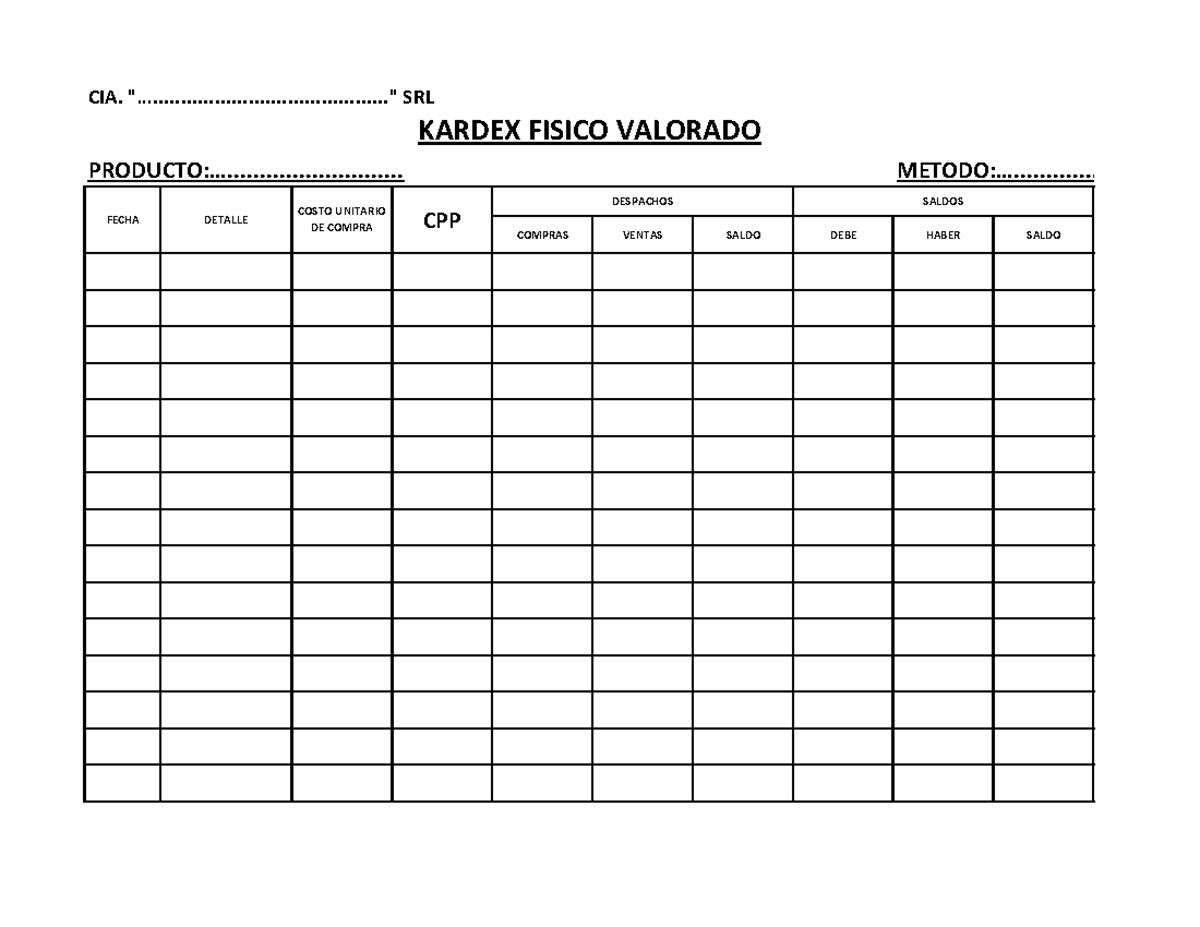 Kardex PARA Metodo CPP - Contabilidad I - CIA. - Studocu