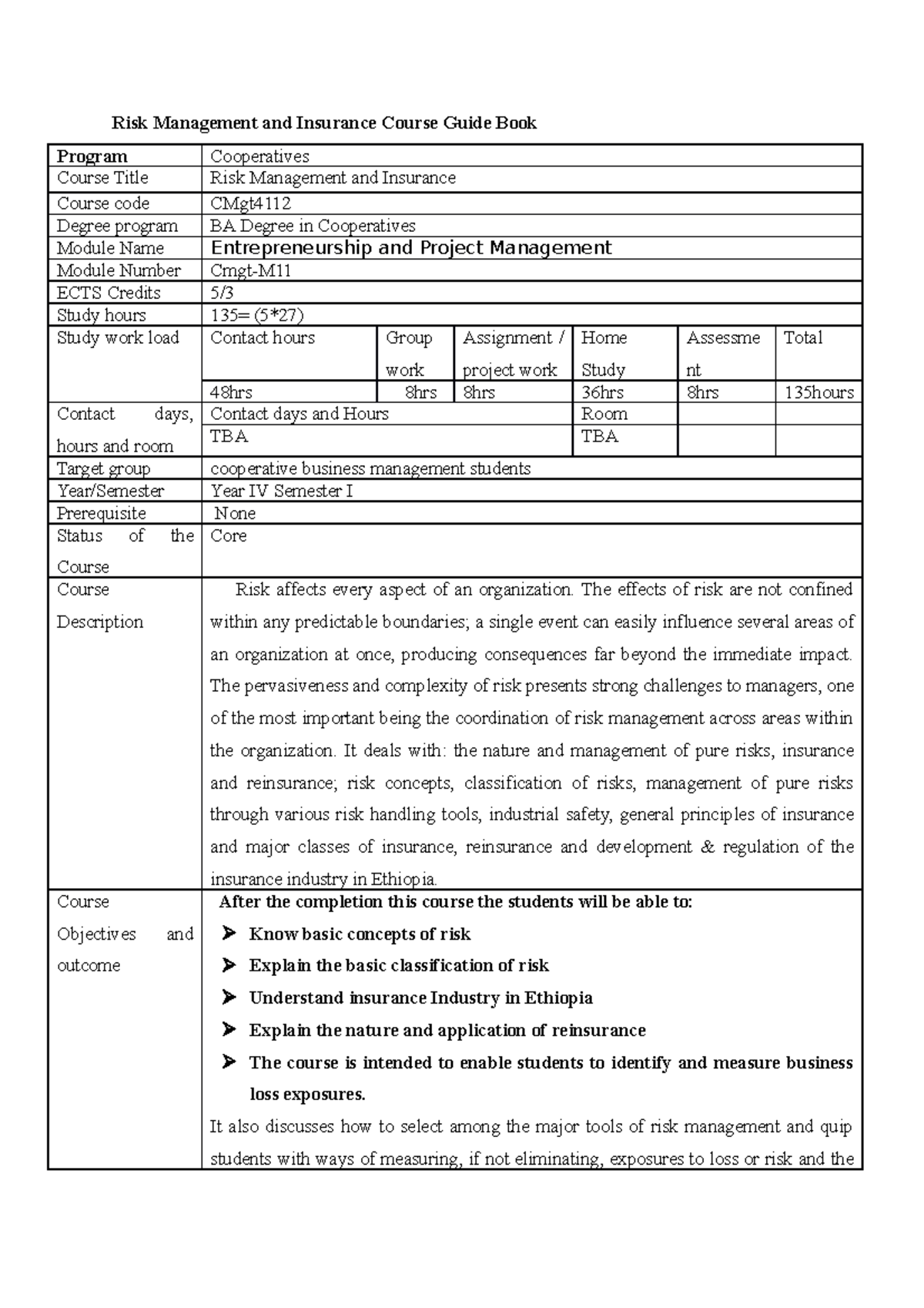 Risk Management and Insurance Course Guide Book - The effects of risk ...