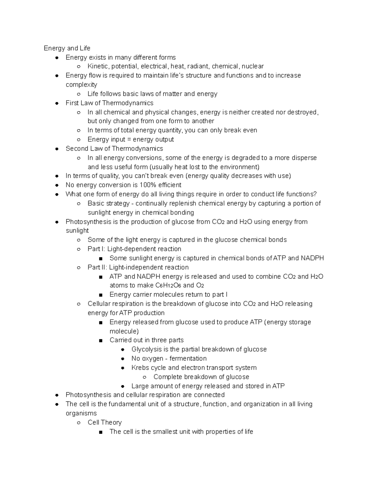 Energy and Life Notes - Energy and Life Energy exists in many different ...