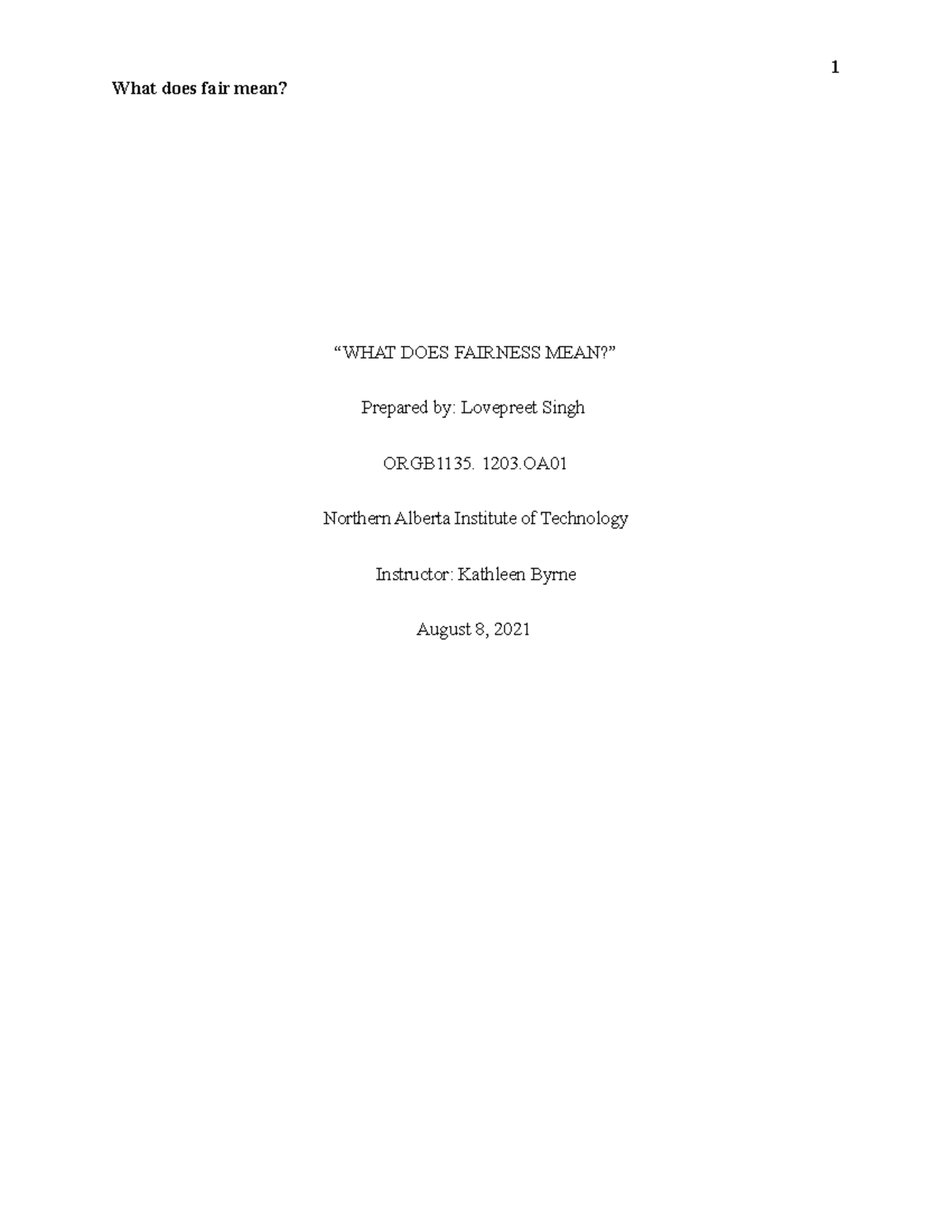 fair value assignment - ORGB1500 - NAIT - Studocu