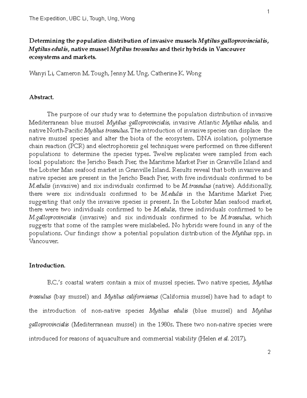 Journal Project - 1 The Expedition, UBC Li, Tough, Ung, Wong ...