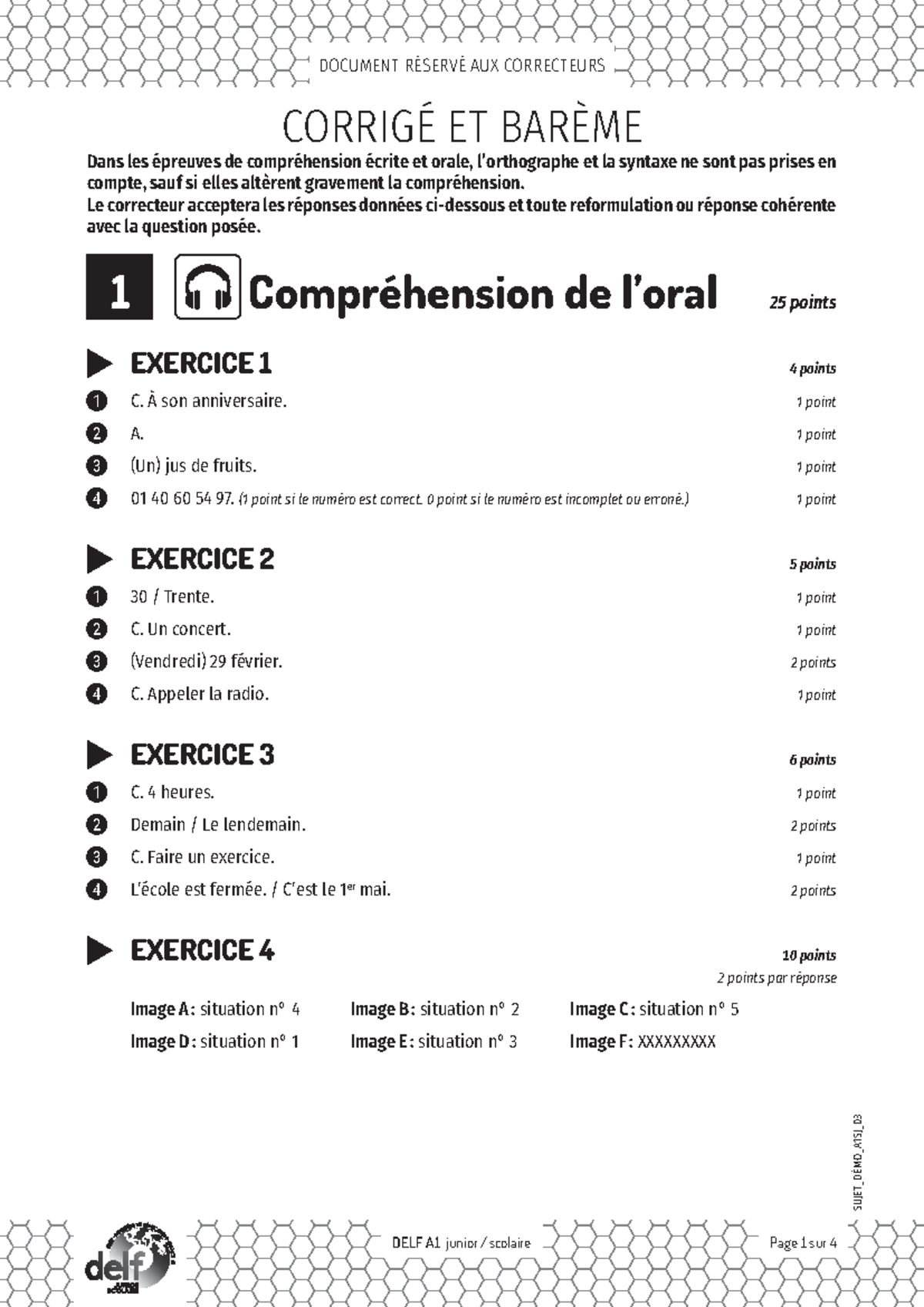 DELF A1 scolaire et junior sujet 1 corrigé - SUJET_DÉMO_A1SJ_ CORRIGÉ ...