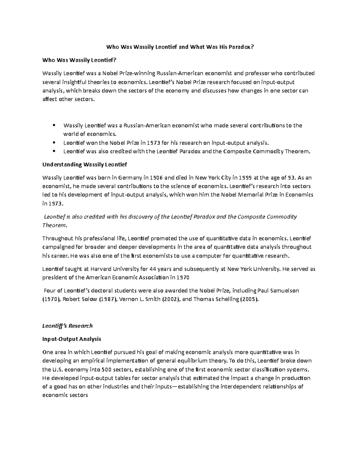 Who Was Wassily Leontief and What Was His Paradox - Leontief’s Nobel ...