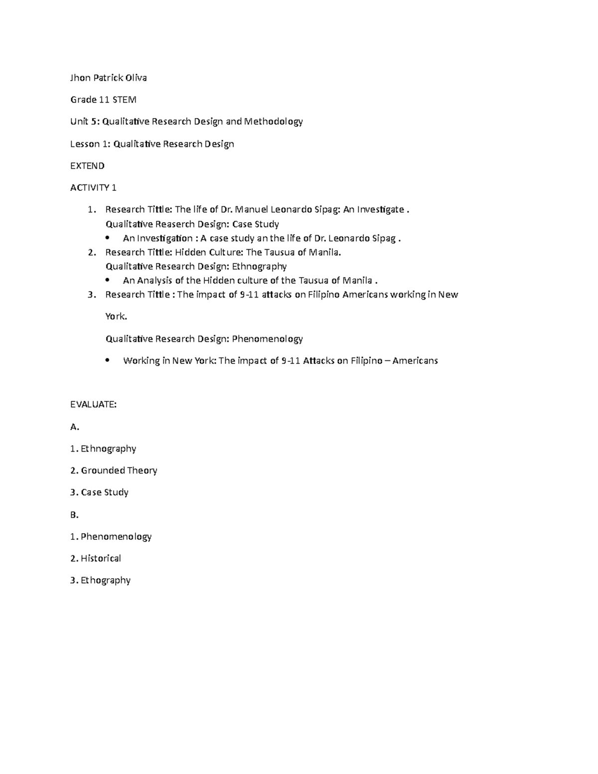 Practical Research - Jhon Patrick Oliva Grade 11 STEM Unit 5 ...