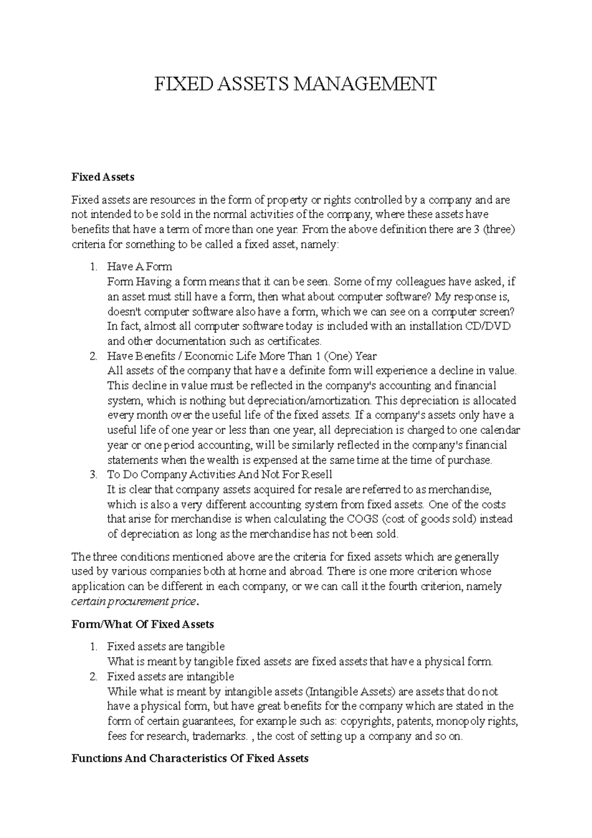 Fixed Assets Management - FIXED ASSETS MANAGEMENT Fixed Assets Fixed ...