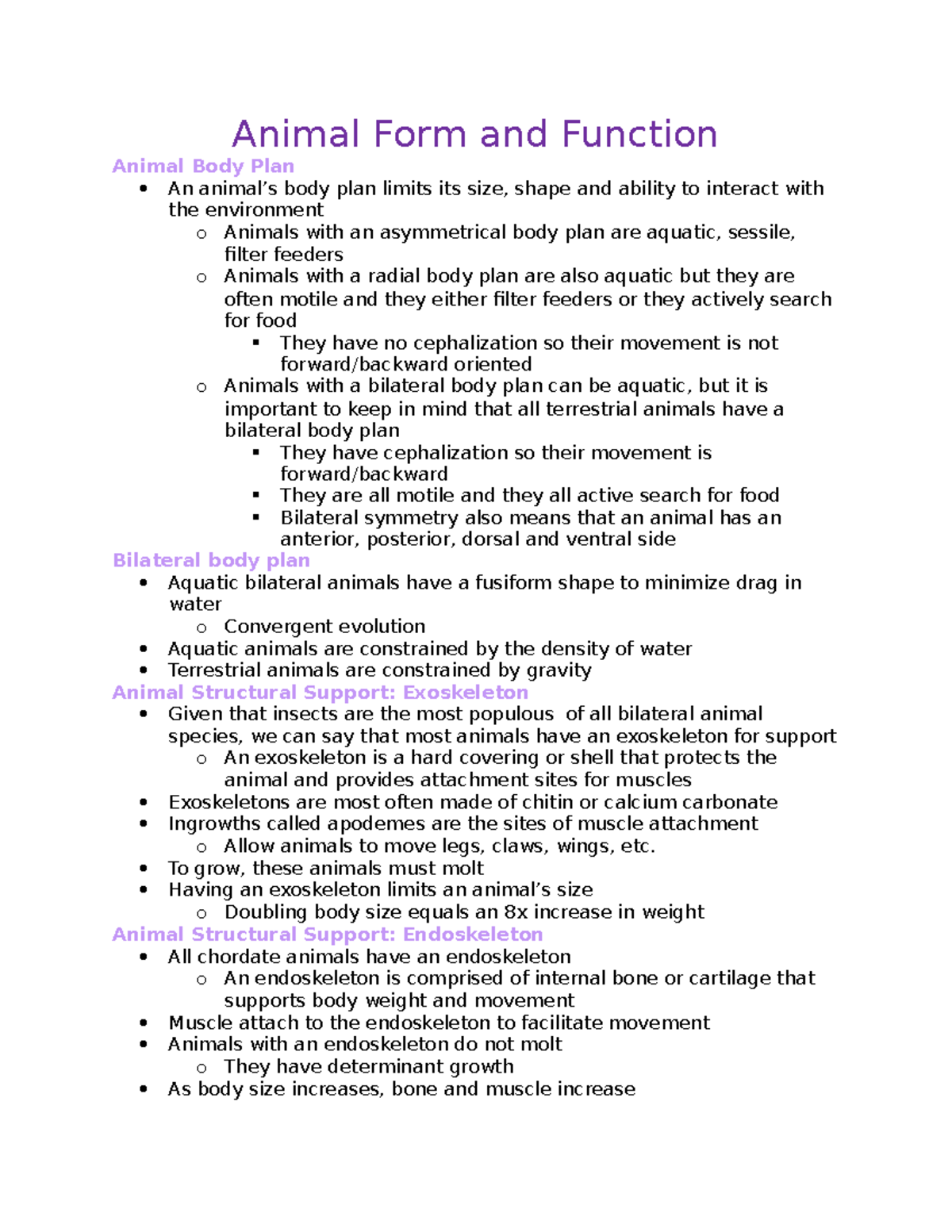 Animal Form and Function - Animal Form and Function Animal Body Plan An ...