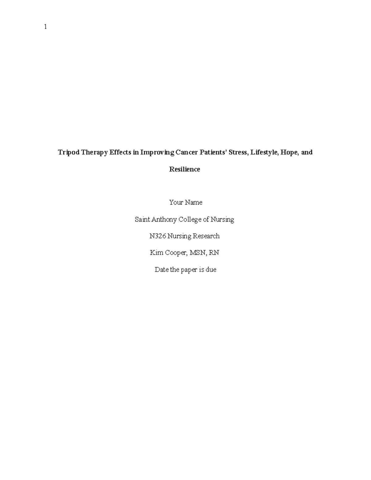 Student Example PICO Paper - Tripod Therapy Effects in Improving Cancer ...