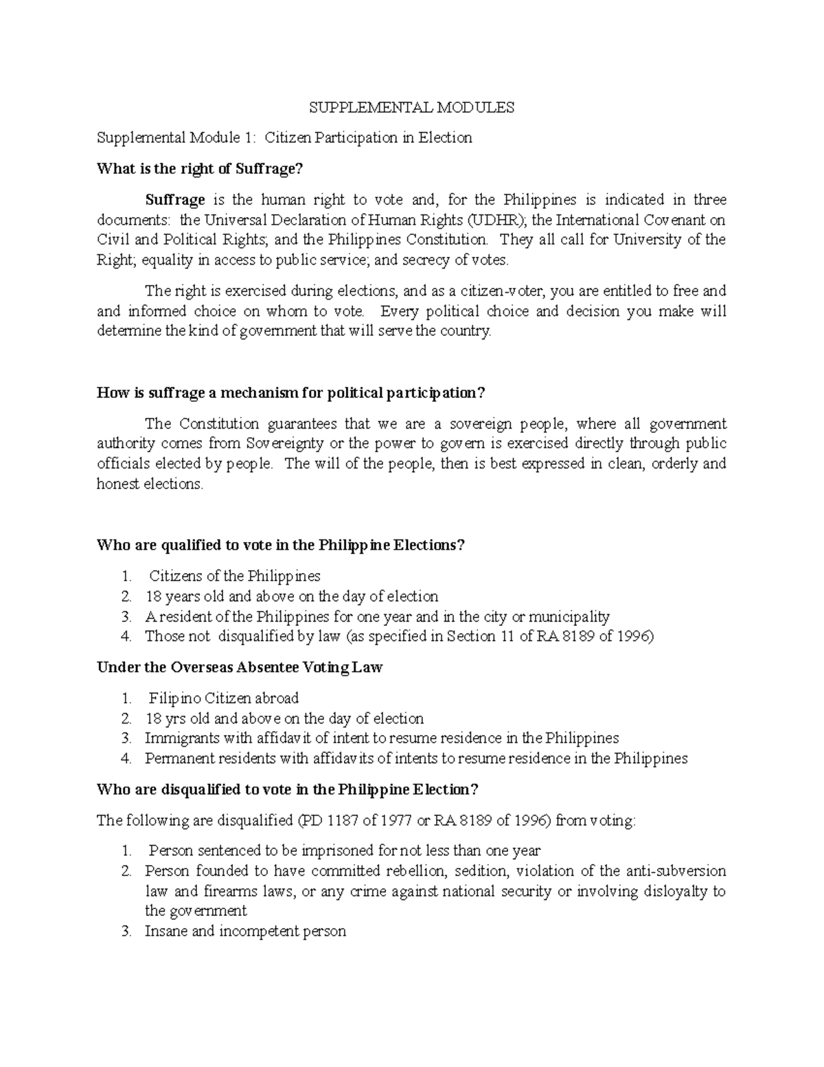 10th - Participation aaaa - SUPPLEMENTAL MODULES Supplemental Module 1 ...