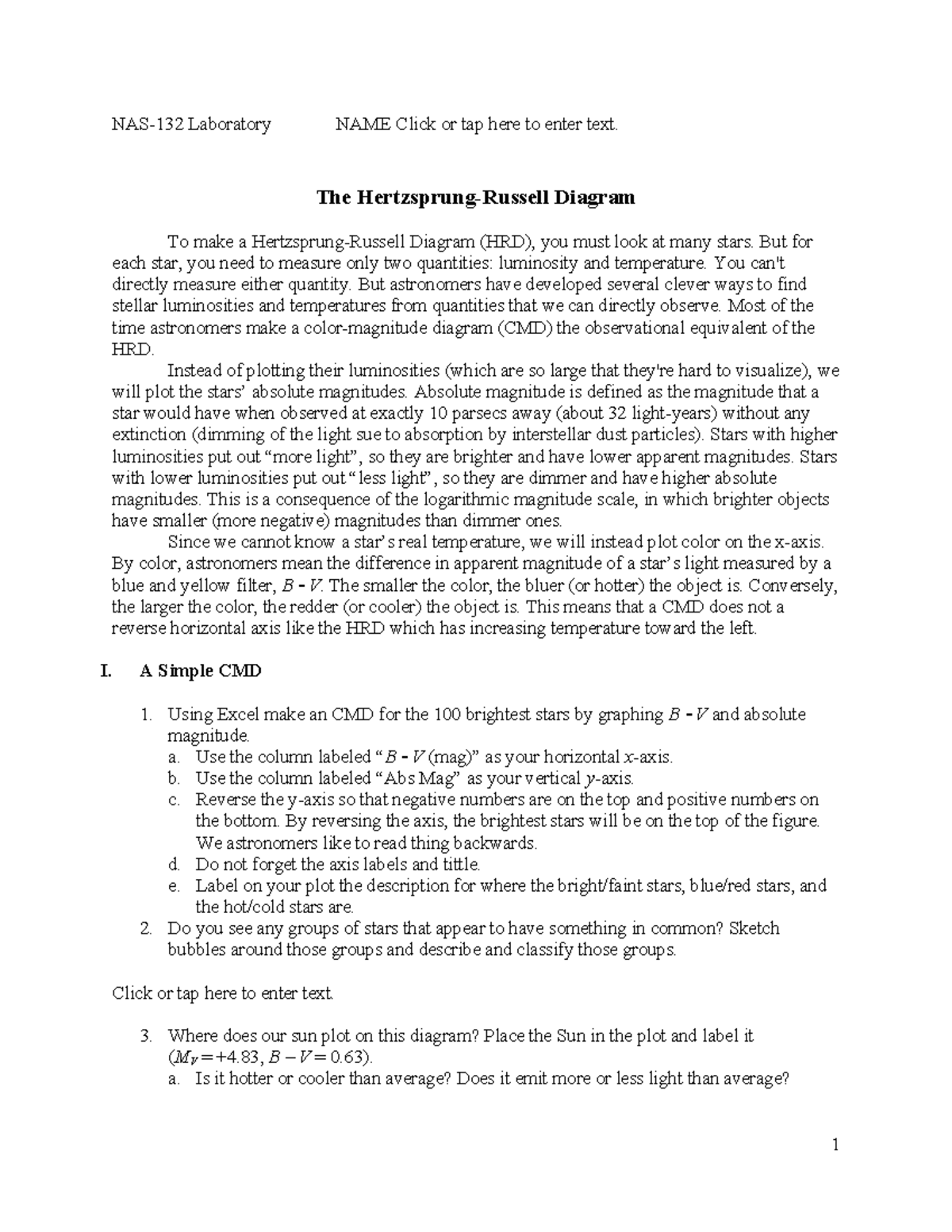 HRD Lab - Herrzberg diagram lab - NAS-132 Laboratory NAME Click or tap ...