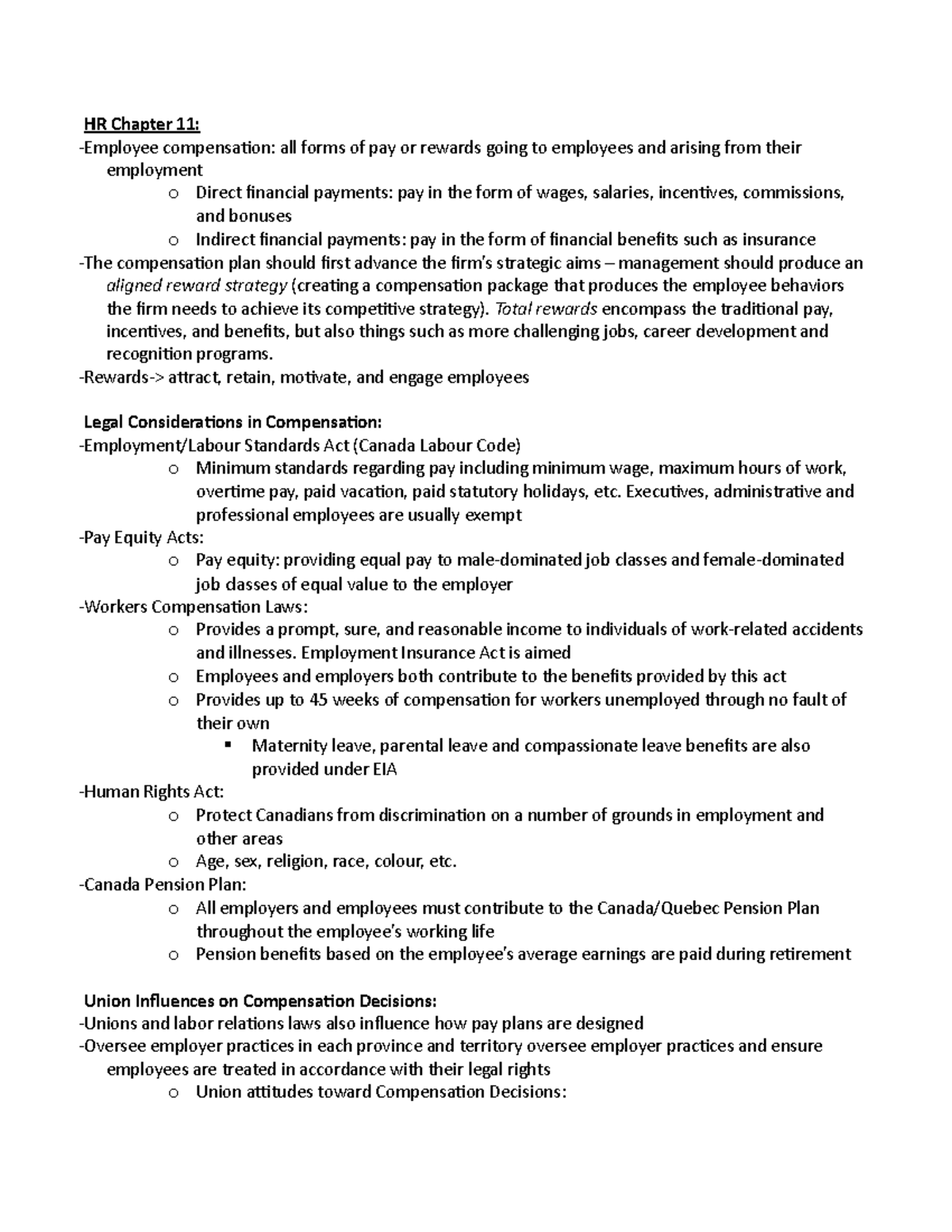 HR Chapter 11 - HR Chapter 11: compensation: all forms of pay or ...