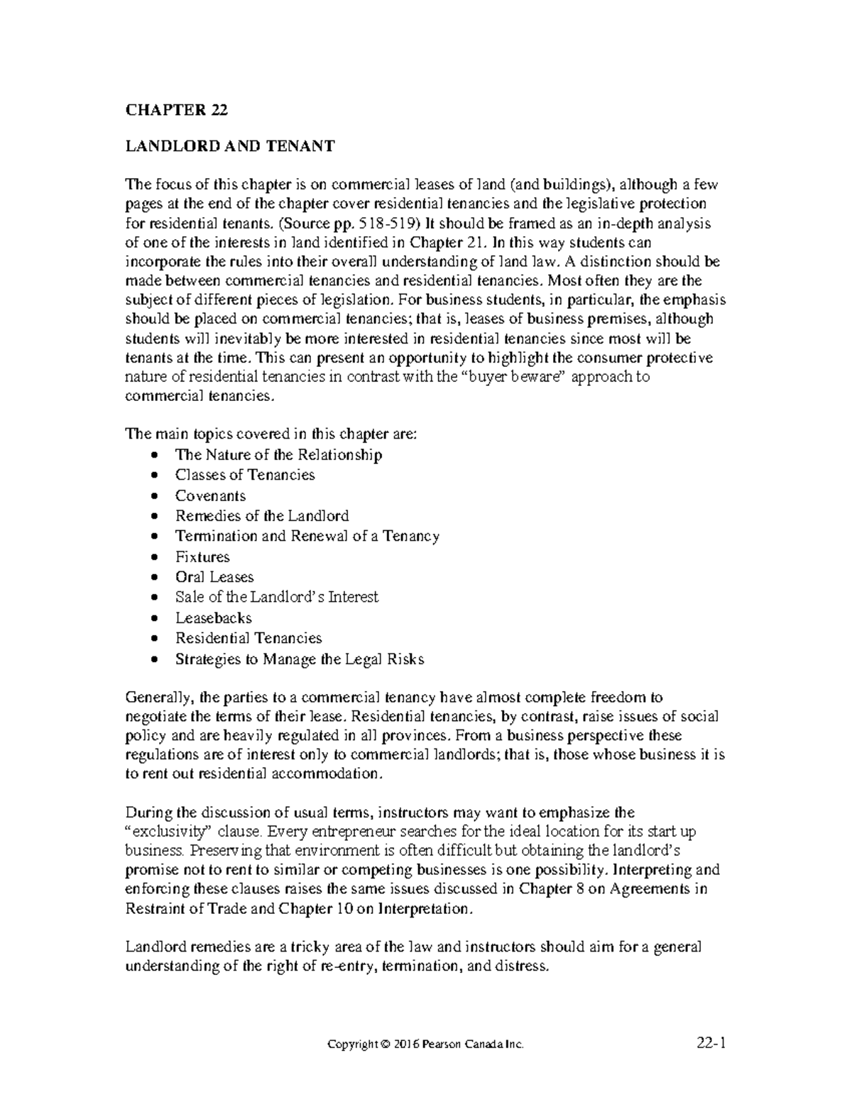 Smyth 14e IM Ch22 - CHAPTER 22 LANDLORD AND TENANT The focus of this ...