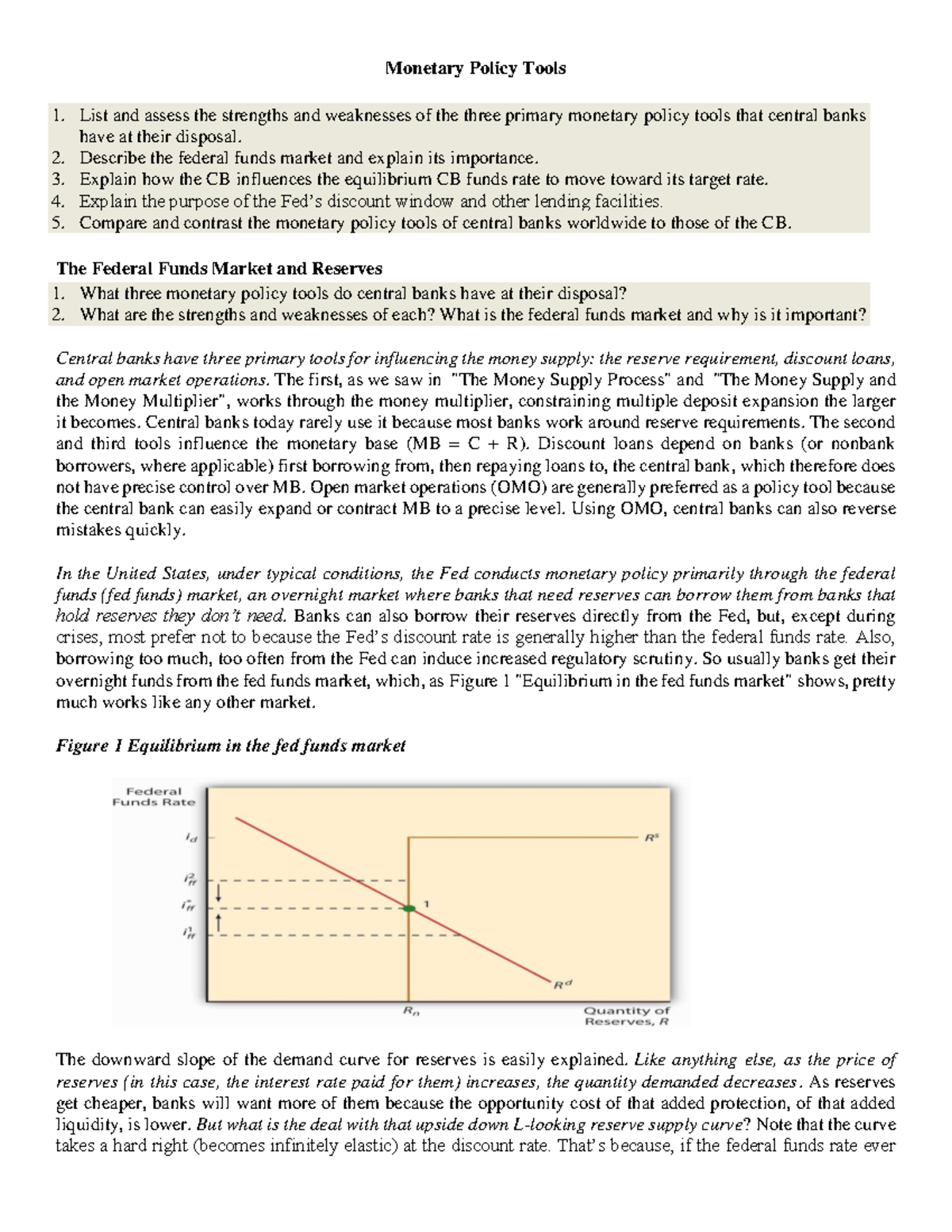 Monetary Policy Tools note 3 - Monetary Policy Tools List and assess ...
