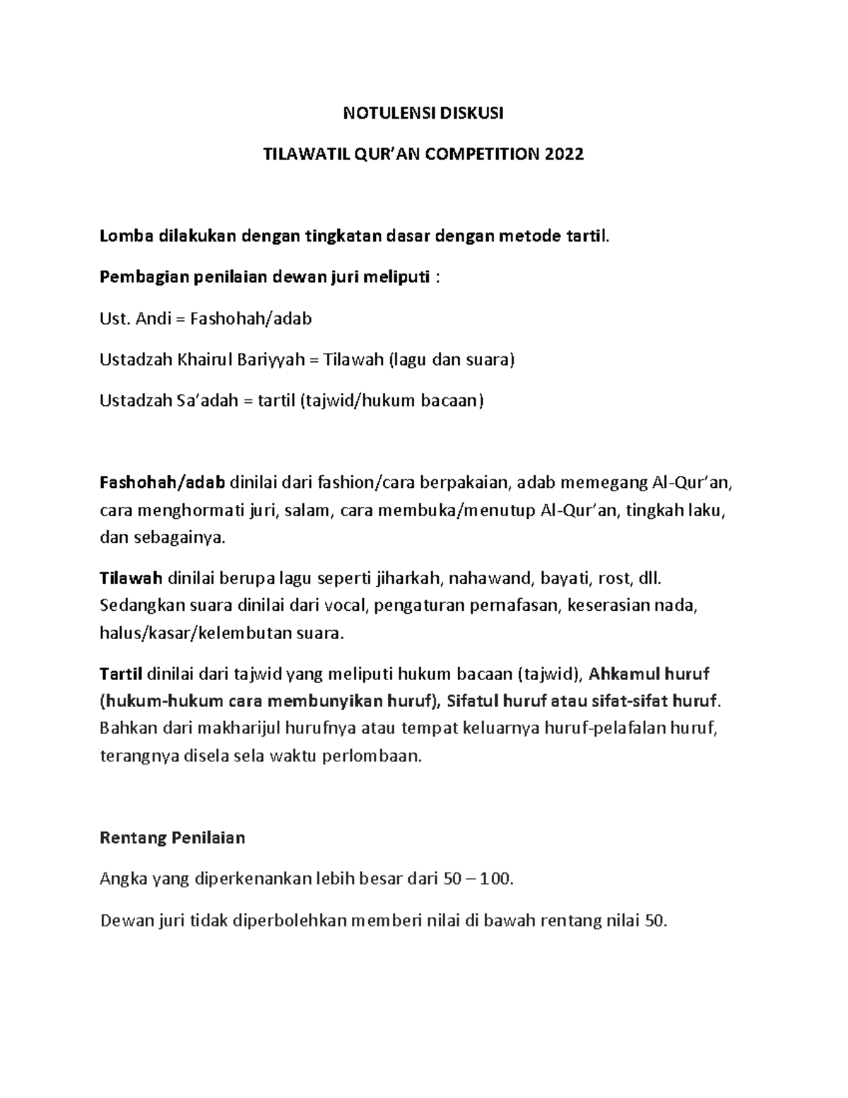 Notulensi JURI - catatan rapat mengenai lomba - NOTULENSI DISKUSI ...