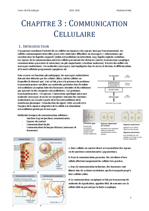physiologie cellulaire - CHAPITRE 2 : PHYSIOLOGIE CELLULAIRE 1. IN T R ...