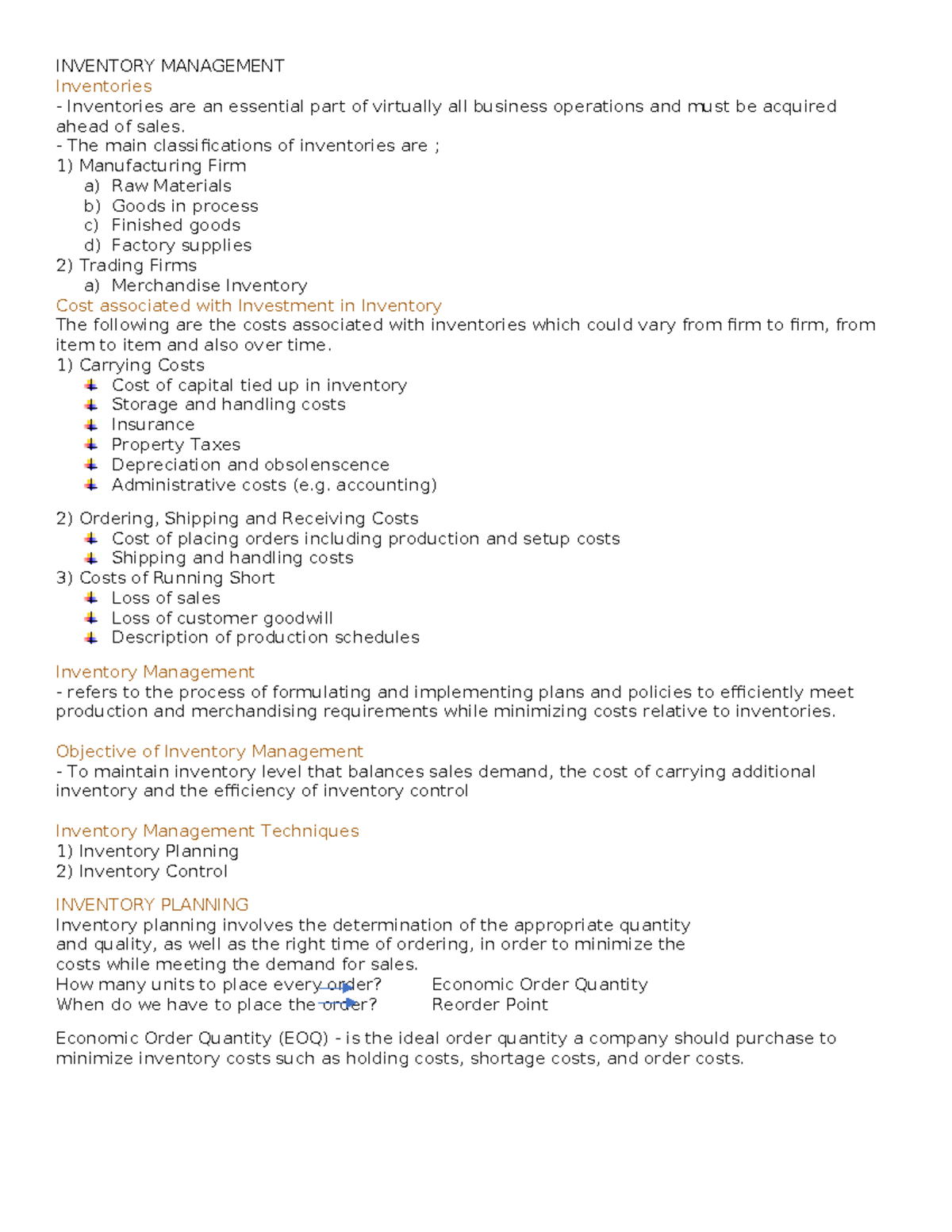 Inventory Management - notes - INVENTORY MANAGEMENT Inventories ...