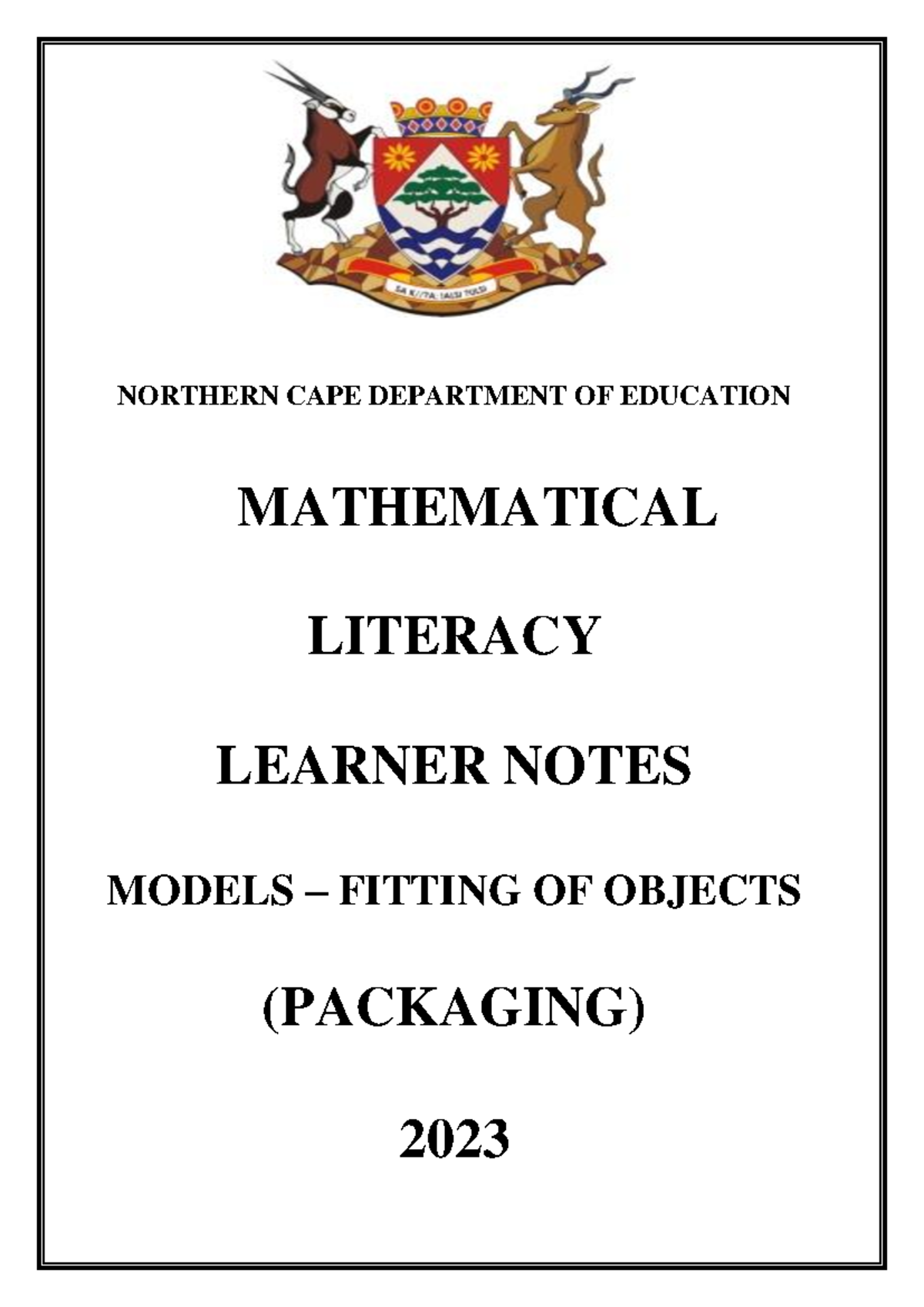 Packaging - Learner notes - NORTHERN CAPE DEPARTMENT OF EDUCATION ...