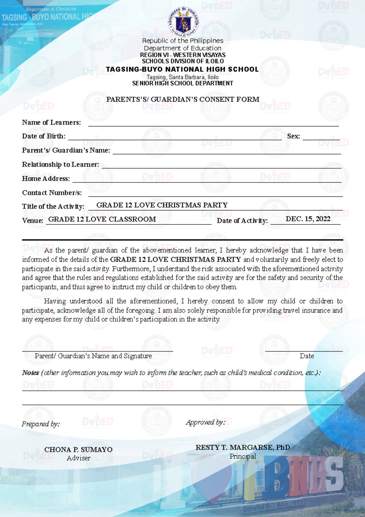 Parent Guardian- Consent - Republic of the Philippines Department of ...