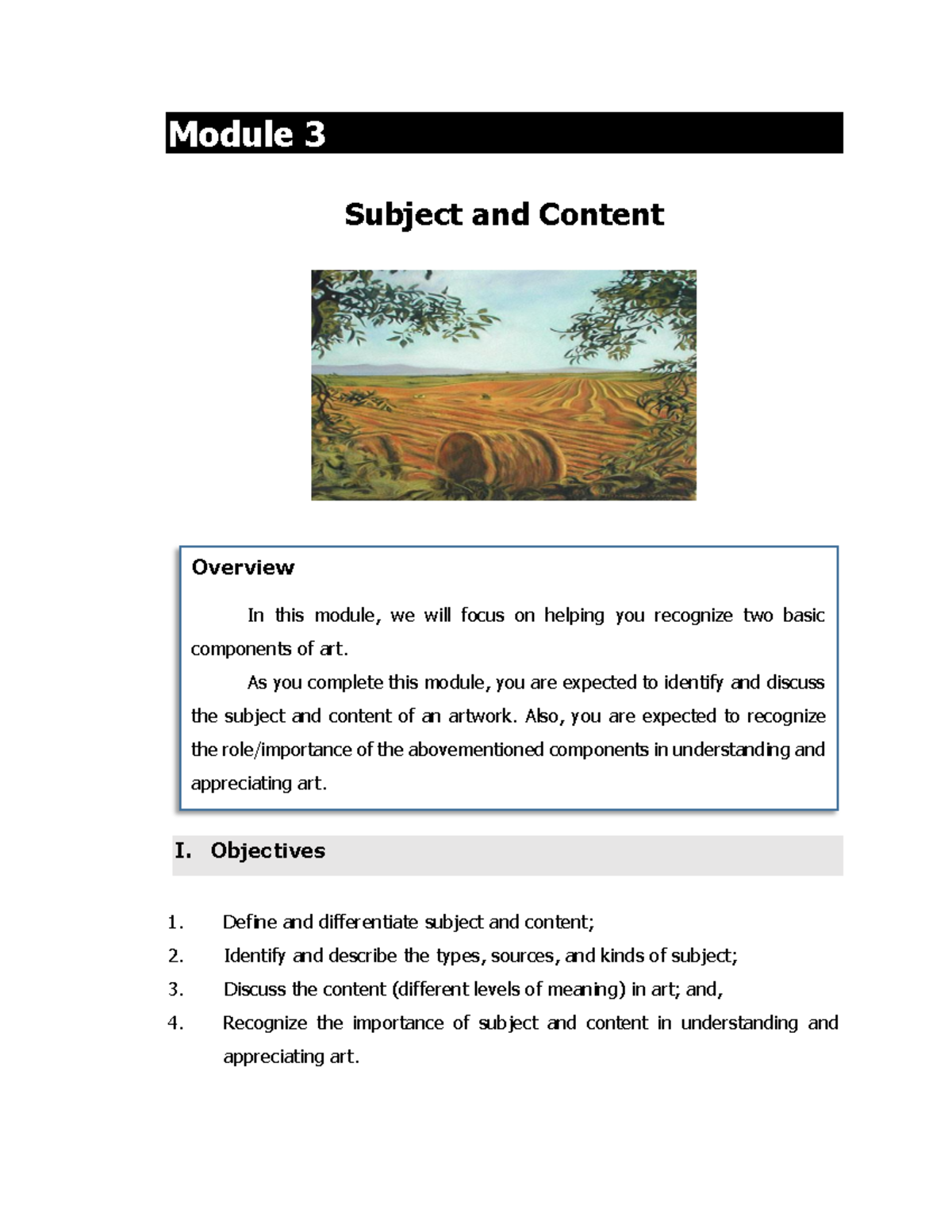 Module 3 Subject and Content - Objectives 1. Define and differentiate ...