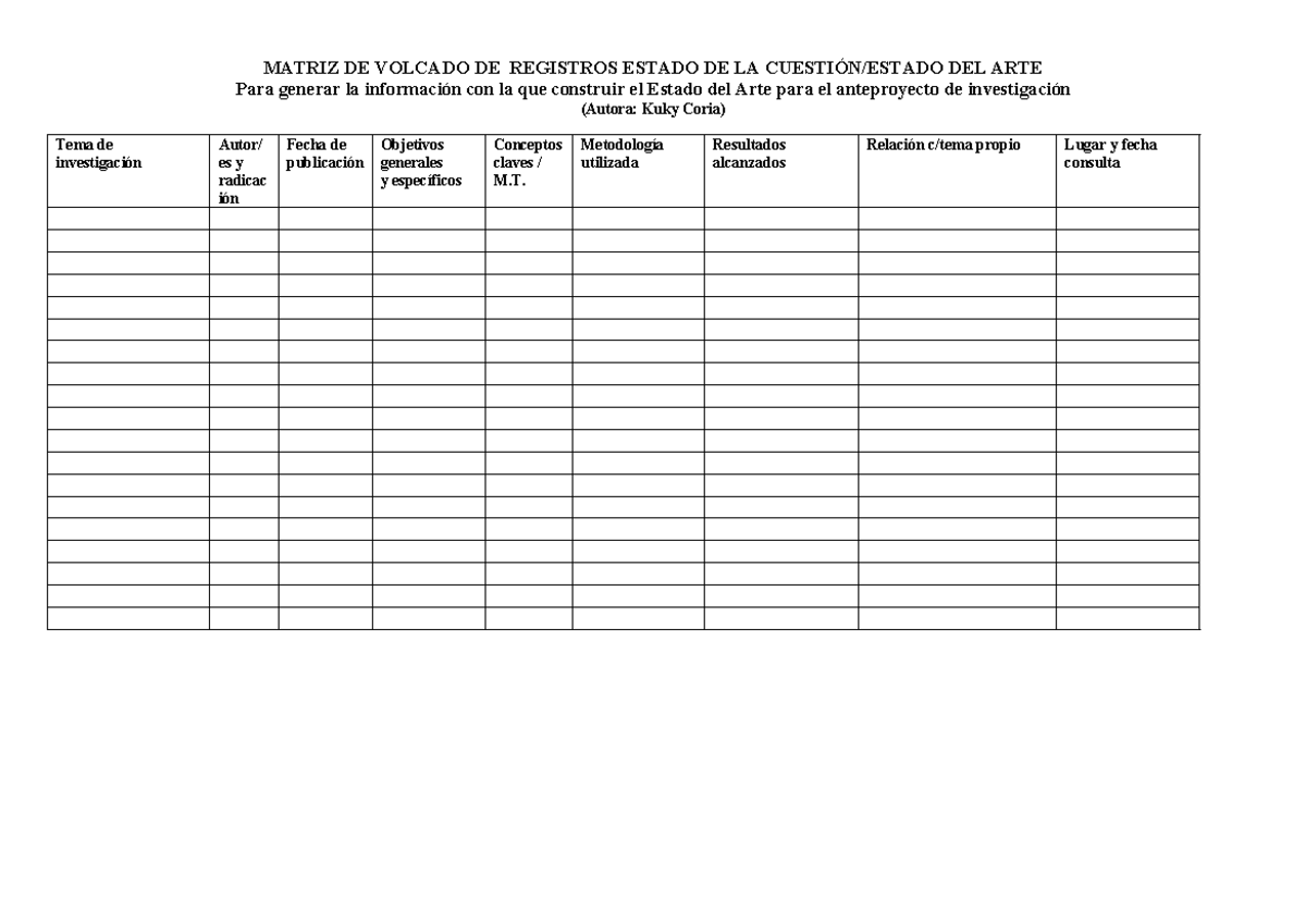 Matriz de volcado Estado del Arte - MATRIZ DE VOLCADO DE REGISTROS ...