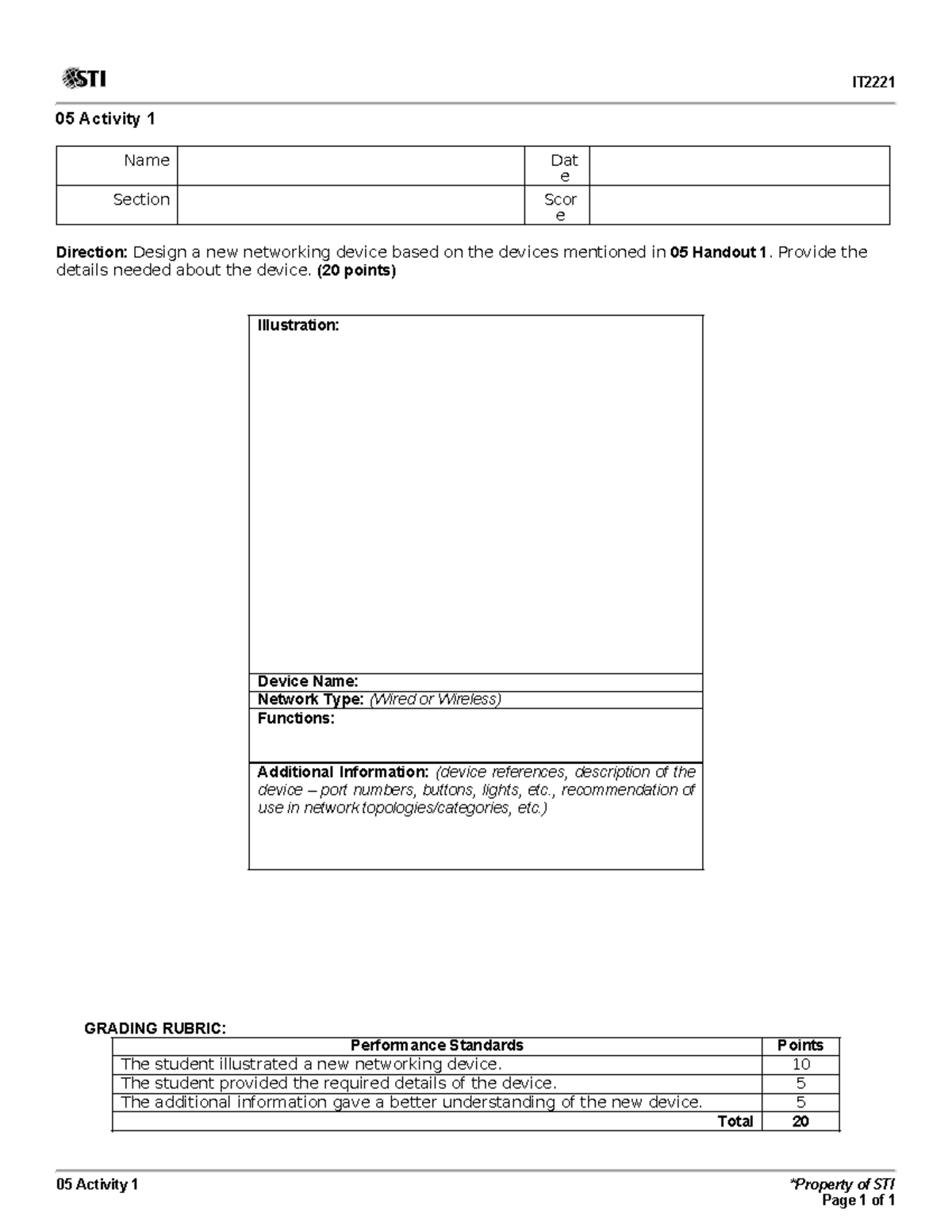 05 Activity 1 - ano sagot - 05 Activity 1 IT Name Dat e Section Scor e ...