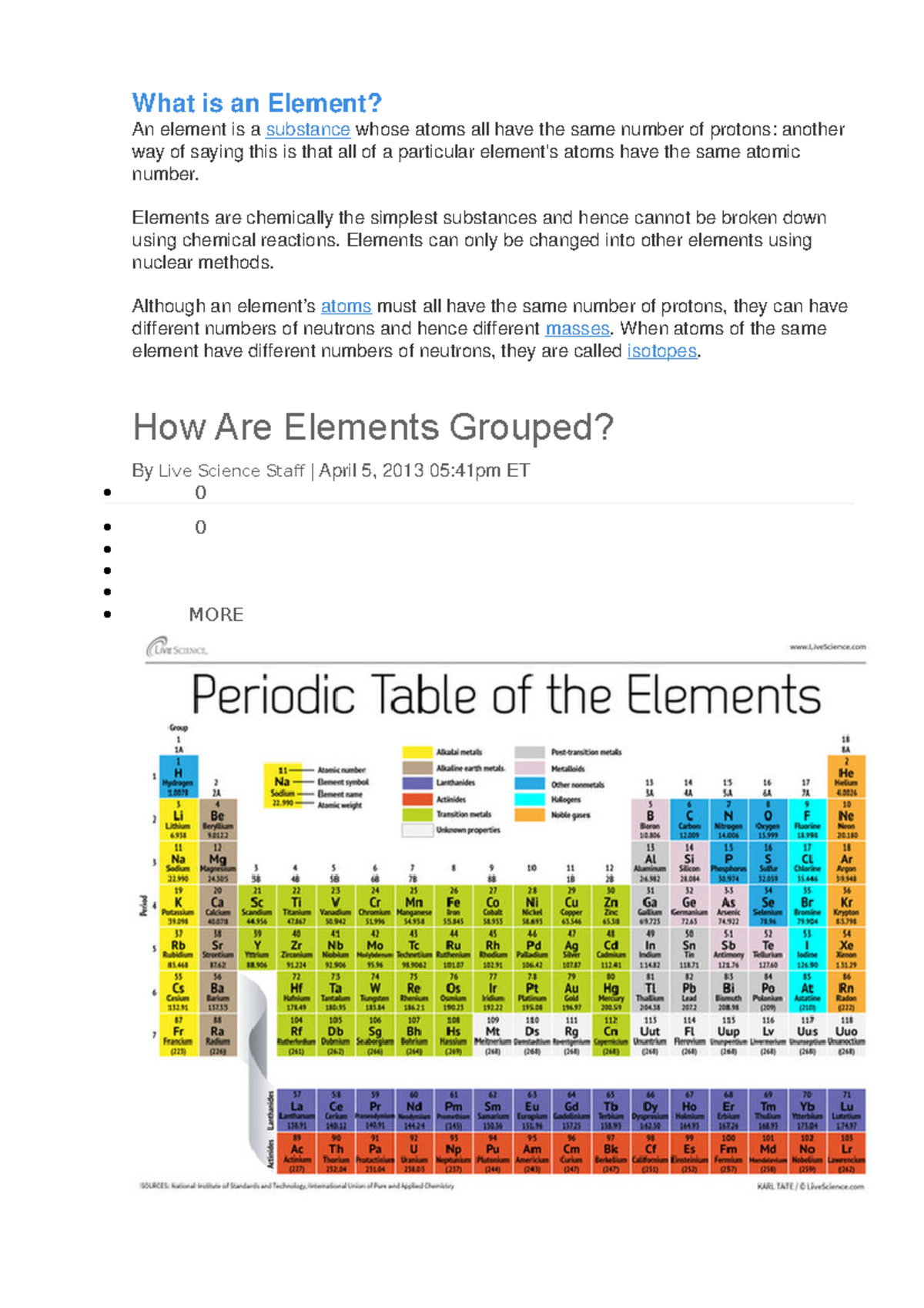 What is an Element - oms have the same atomic Elements are chemically ...