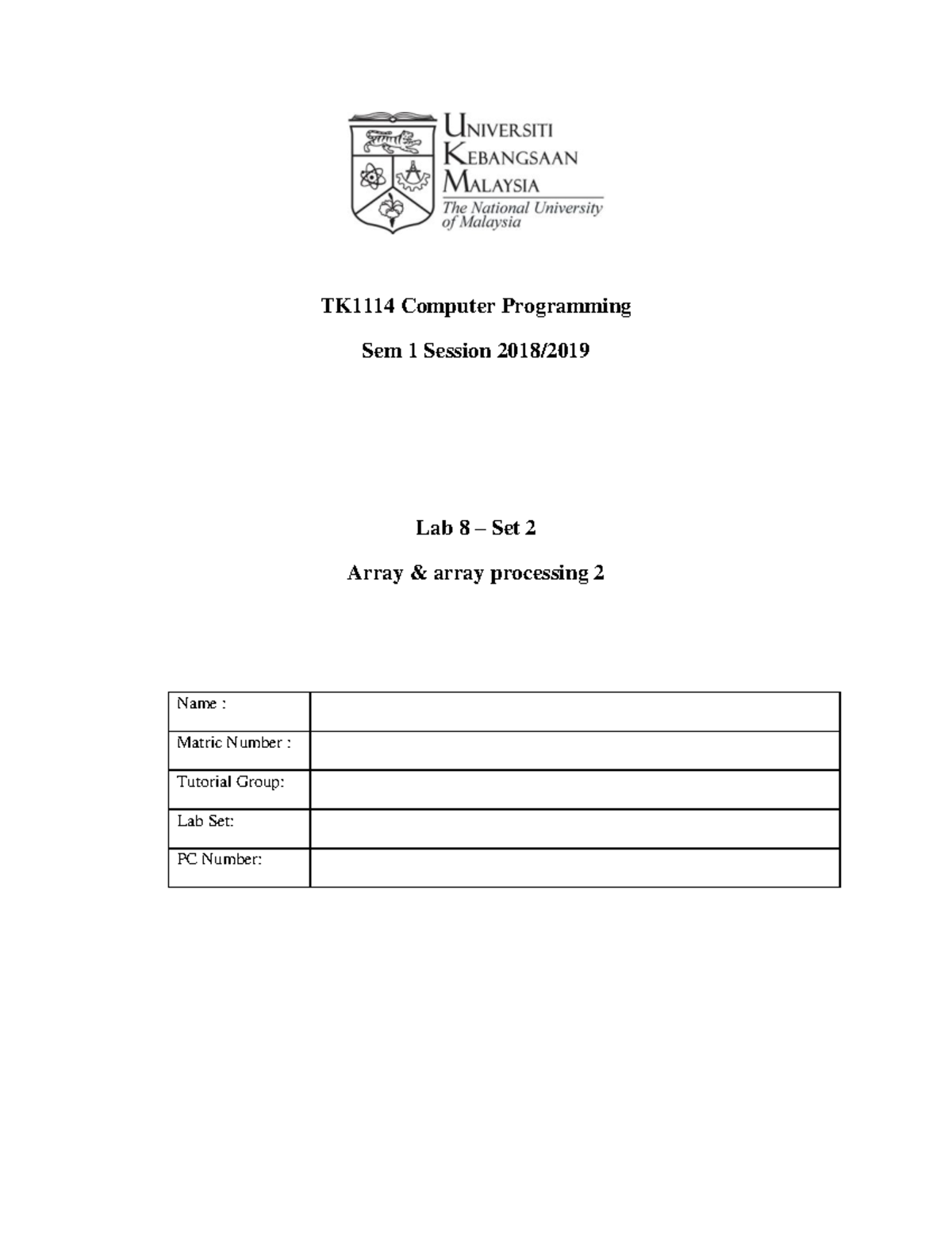 Lab 8 Set 2 Array2d Tk1114 Computer Programming Sem 1 Session 20182019 Lab 8 Set 2 0708