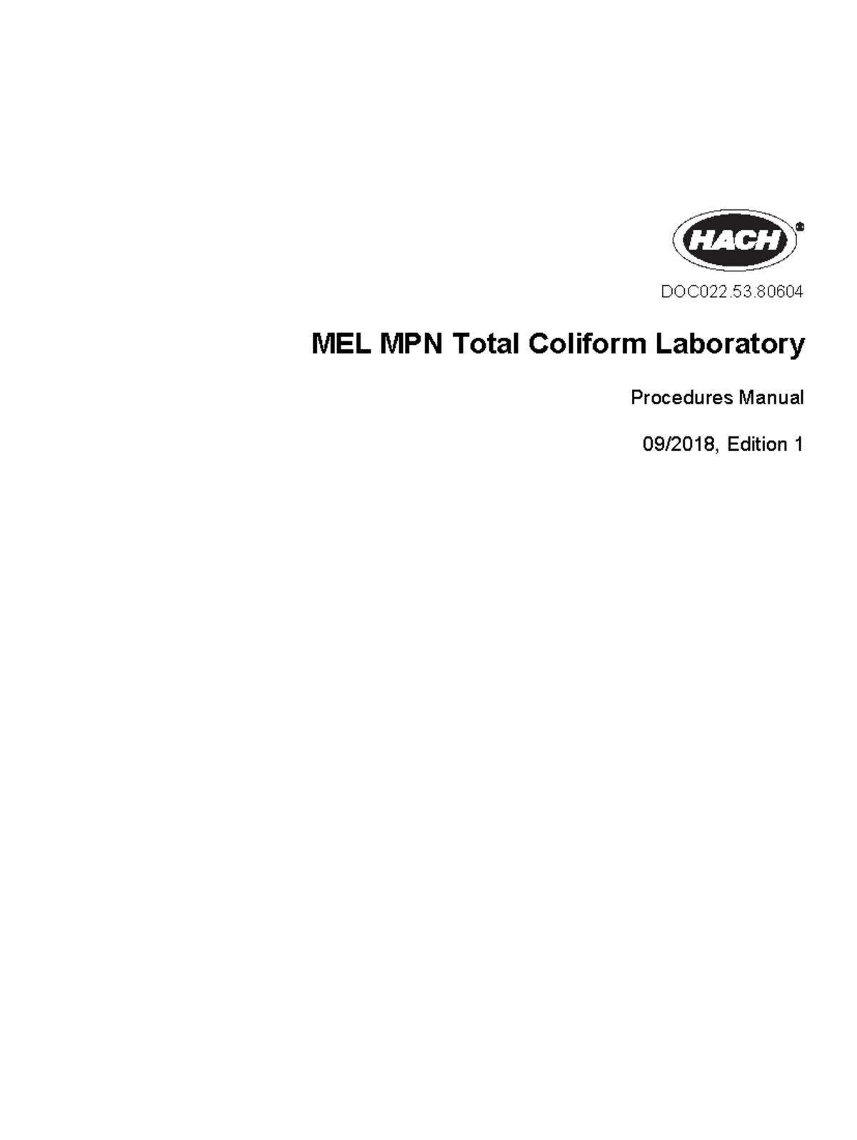 MEL MPN Total Coliform Laboratory - DOC022. MEL MPN Total Coliform ...