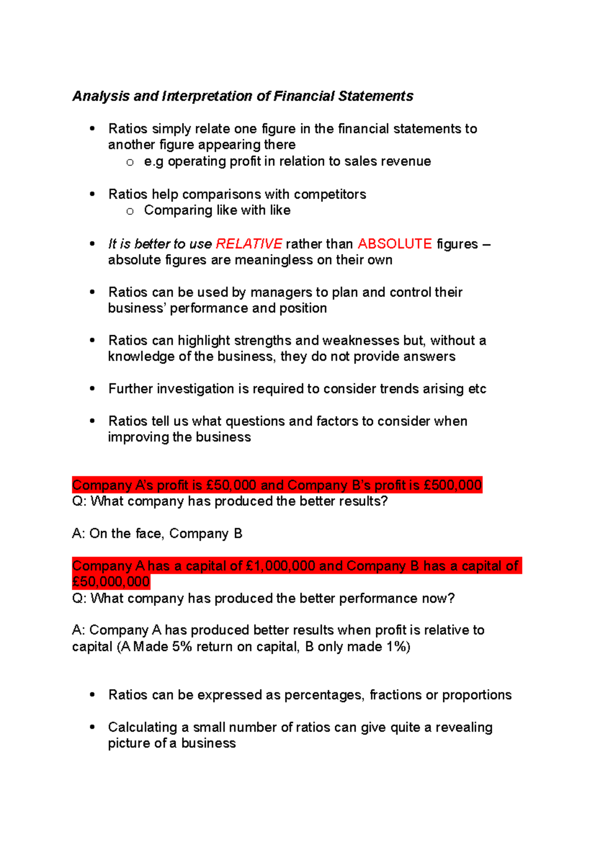Analysing and Interpreting Financial Statements - Ratios - Analysis and ...