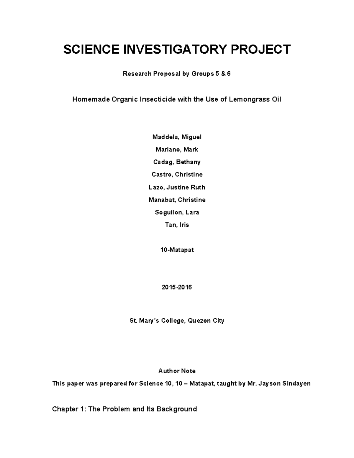 Science Investigatory Project Homemade O - SCIENCE INVESTIGATORY ...