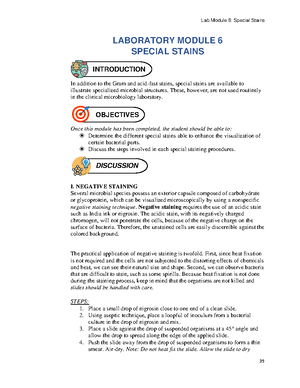 Laboratory 2 Simple Stain - LABORATORY MODULE 3 SIMPLE STAIN INTRODUCTION Visualizing ...